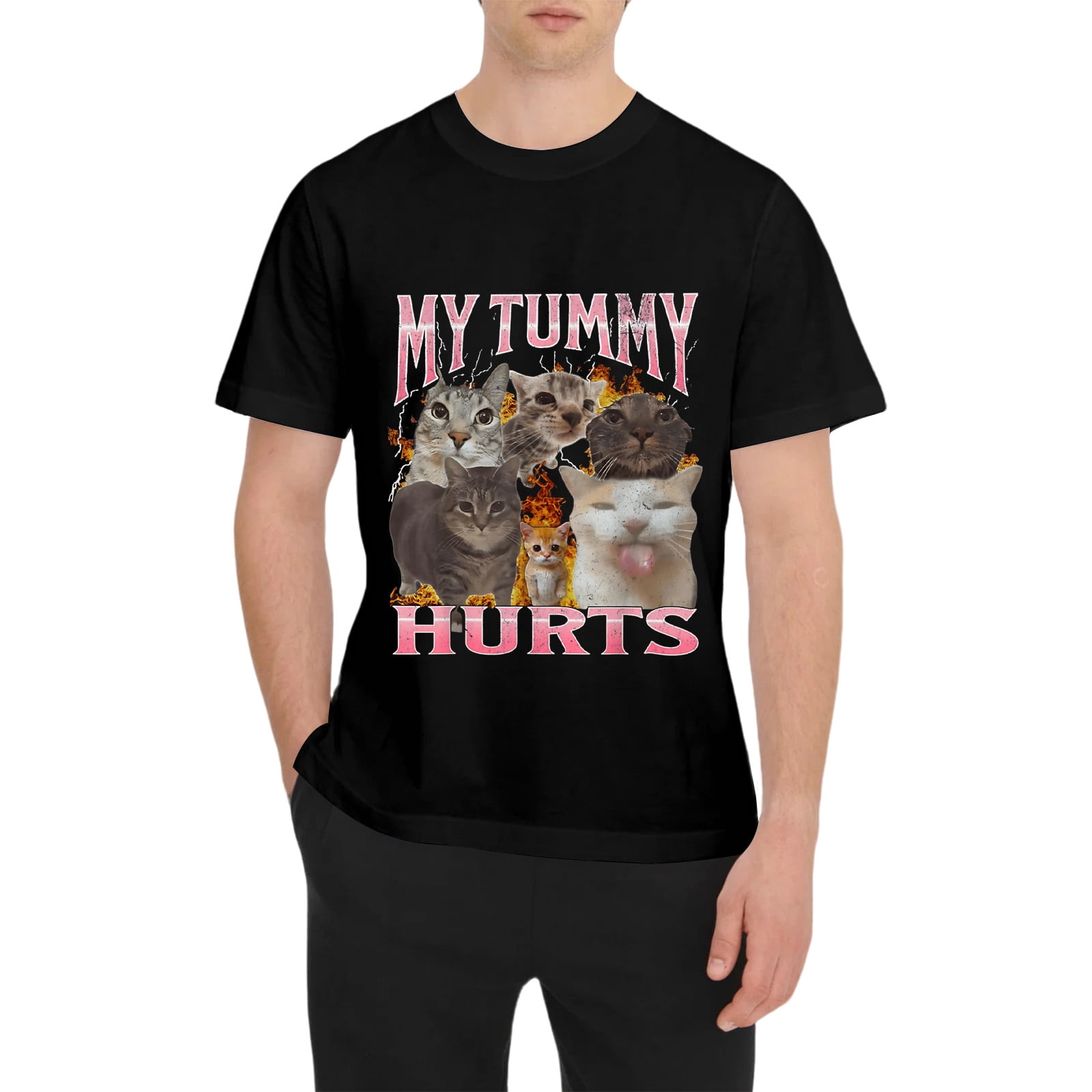 Cotton Gift Tee My Tummy Hurts Funny Cat Meme Bootleg Graphic T-Shirt ...