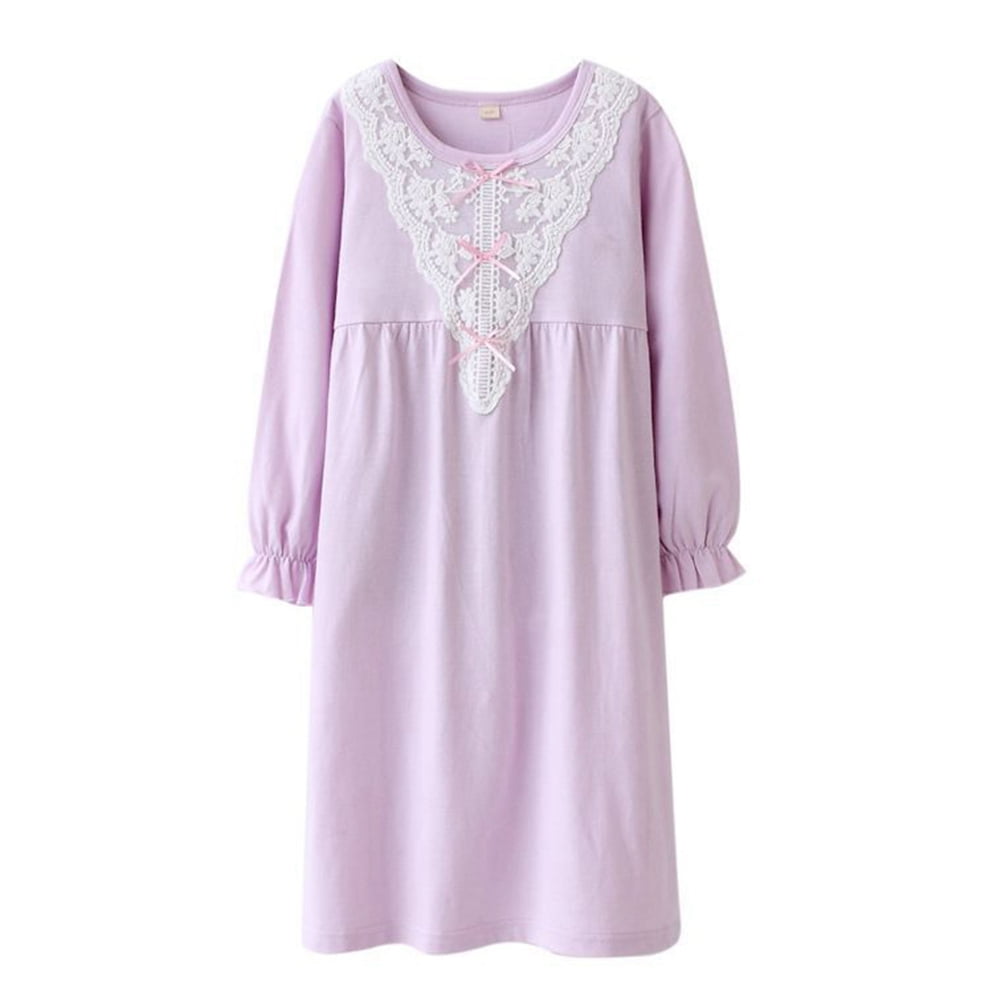 Cotton Gilrs Pajama Dress Mother-Daughter Matching Lace Long Sleeve ...