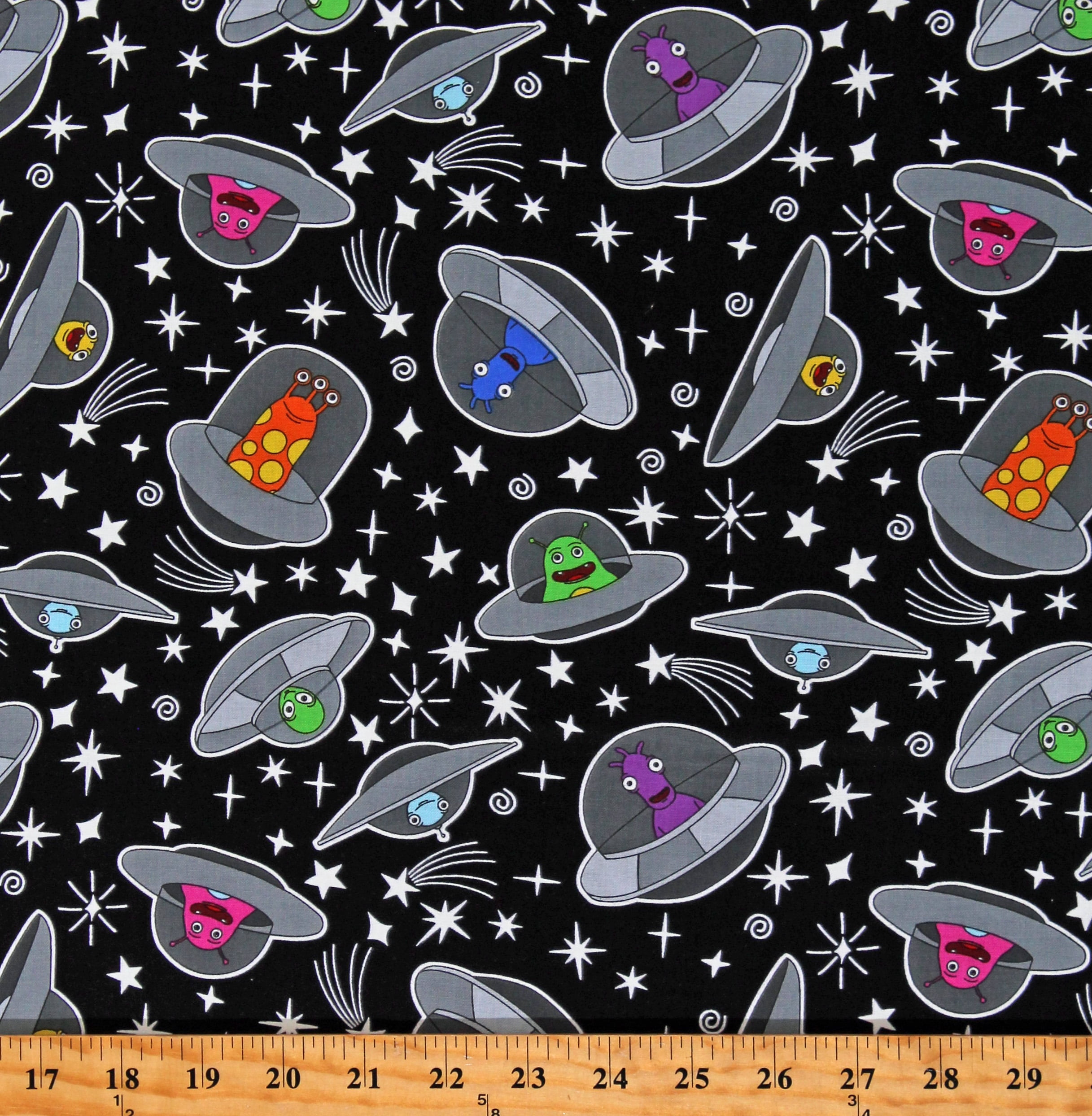 Cotton Glow in the Dark Aliens UFO Spaceships Outer Space Amazing ...