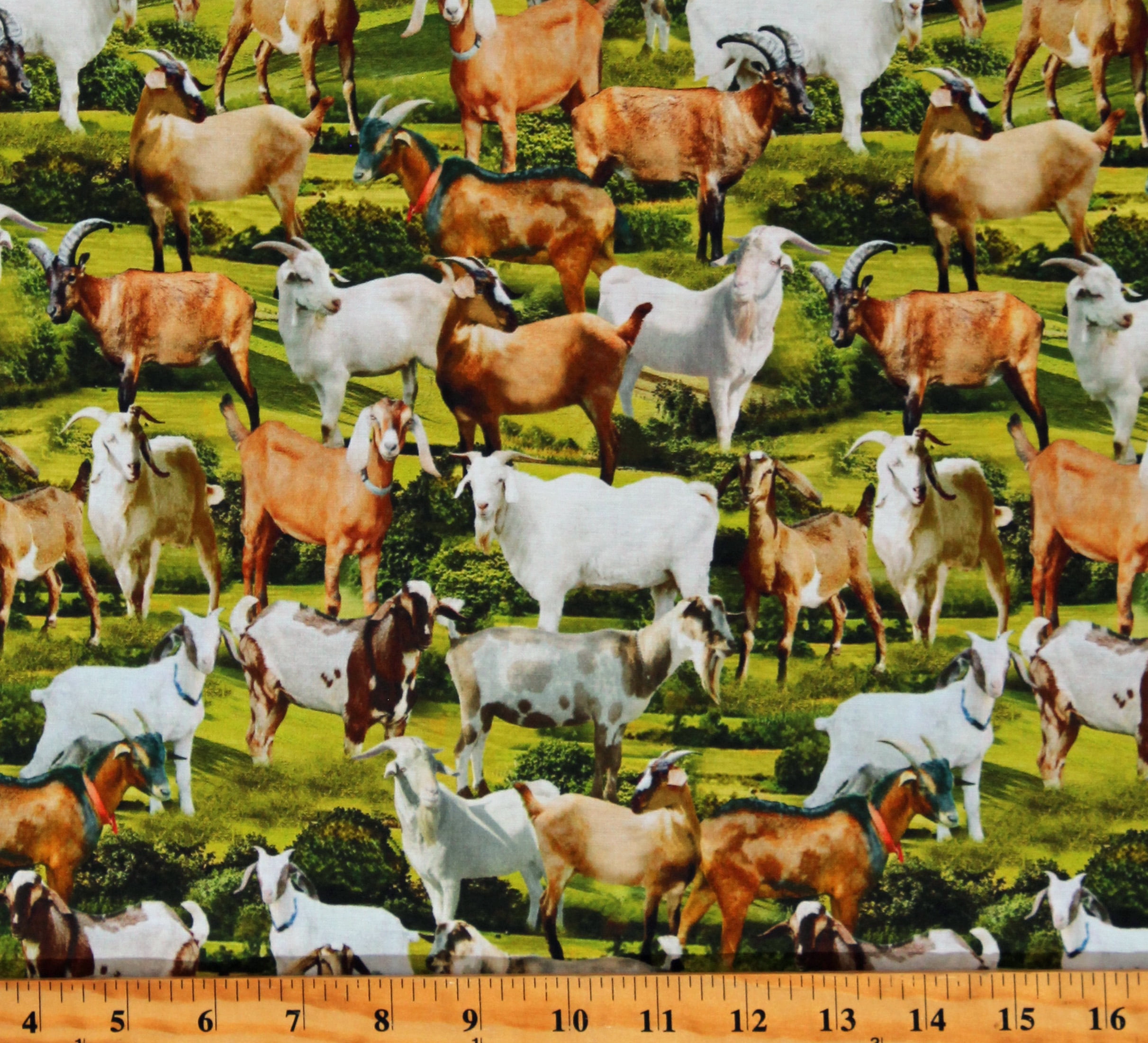 Cotton Goats Farm Animals Pastures Cotton Fabric Print by the Yard ...