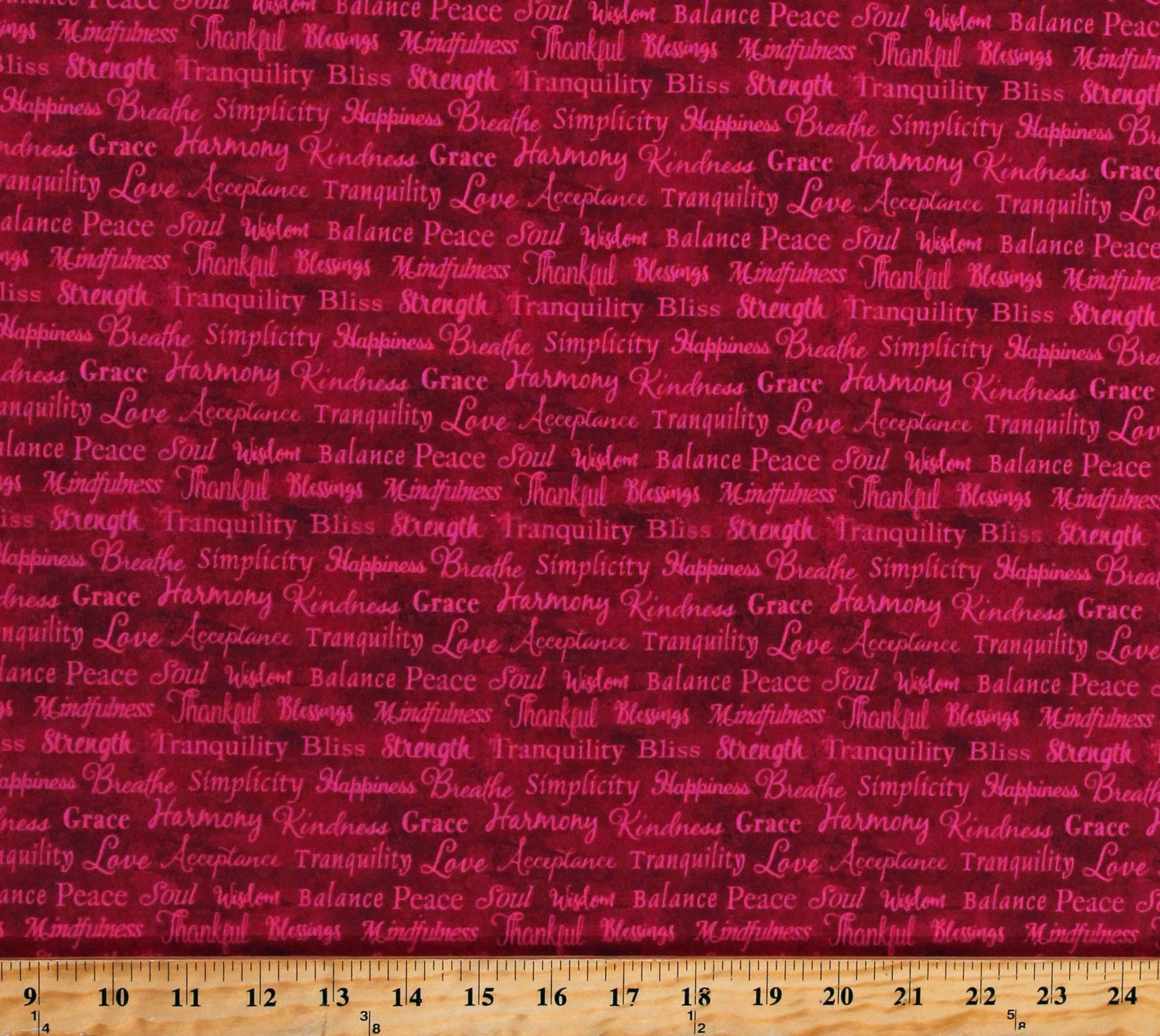 Cotton Good Vibes Mindfulness Words Love Peace Kindness Dark Red Cotton ...