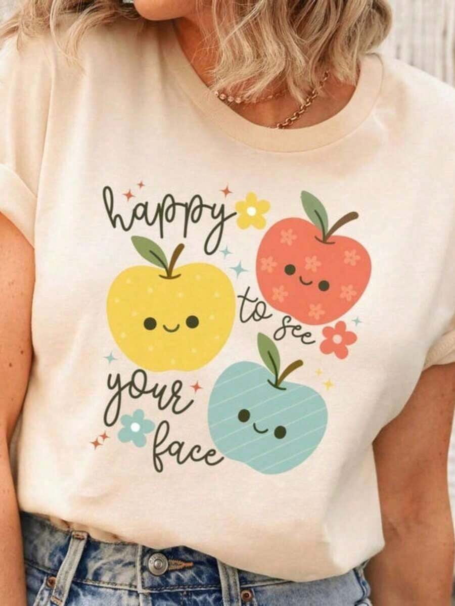 Cotton Graphic T-Shirt Happy To See Your Face White Single Pack ...