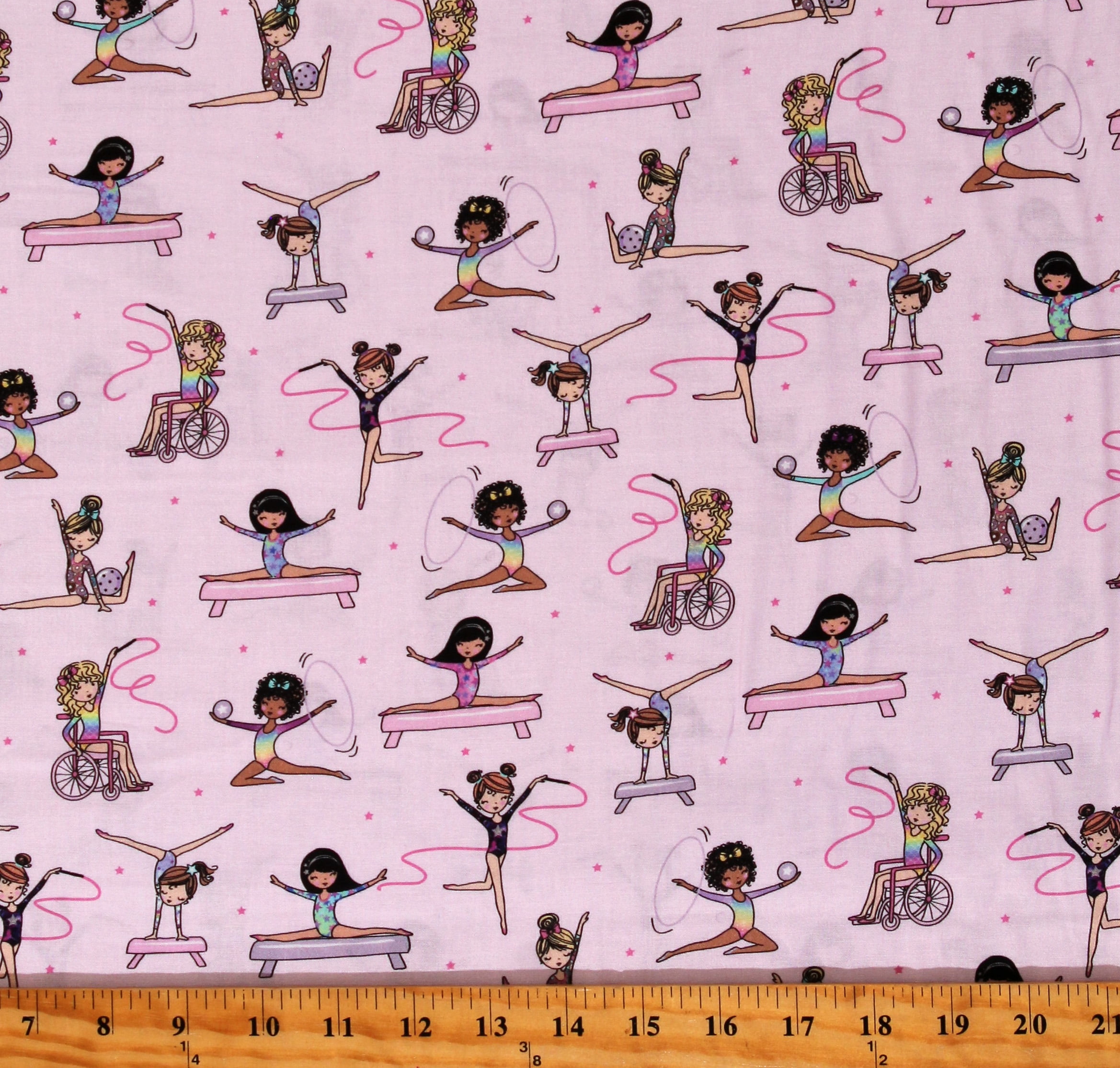 Cotton Gymnasts Training Gymnastics Girls Pink Cotton Fabric Print by ...