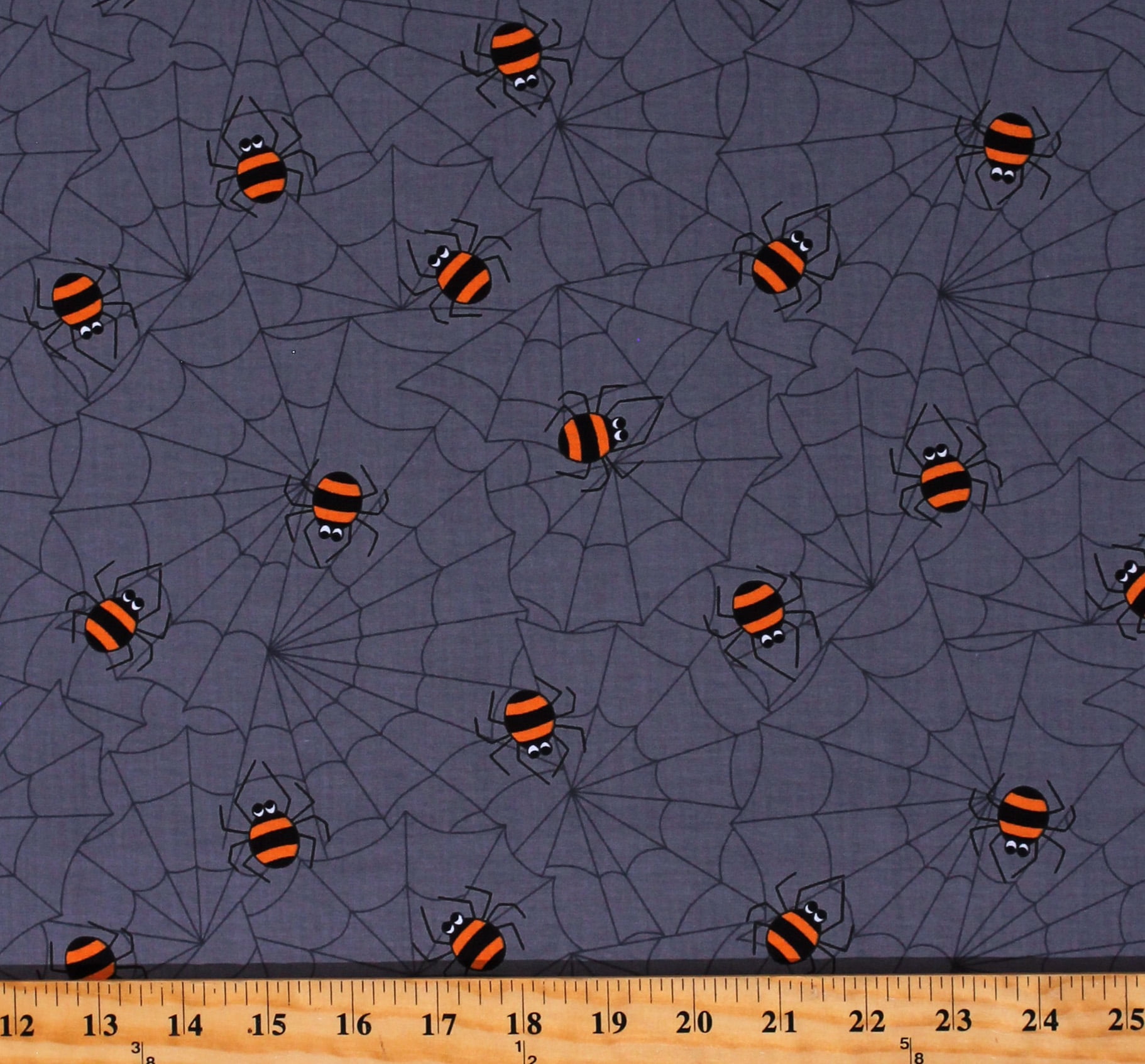Cotton Halloween Spiders Spider Webs Hocus Pocus Gray Cotton Fabric ...