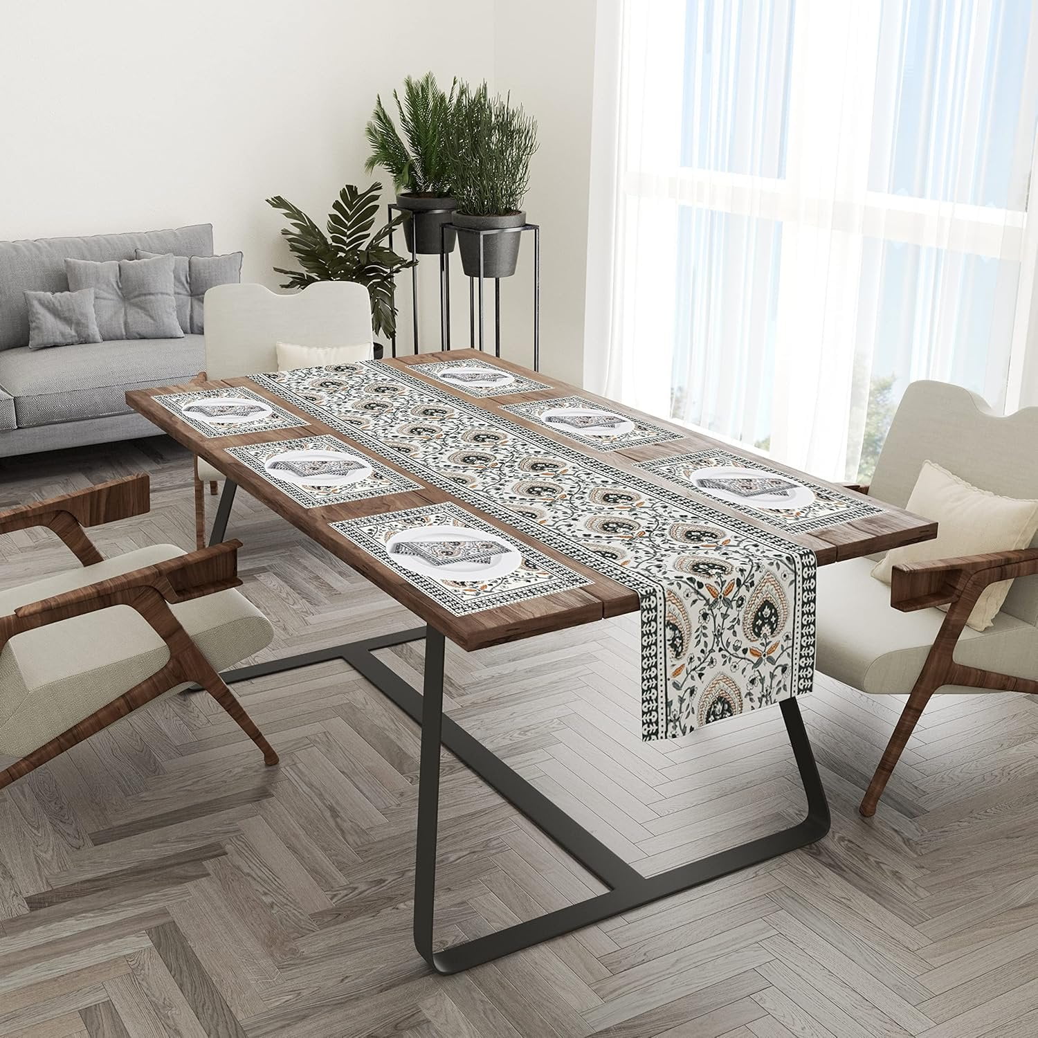 Cotton Hand Block Printed Table Runner & Napkin Set for Center/Dining ...