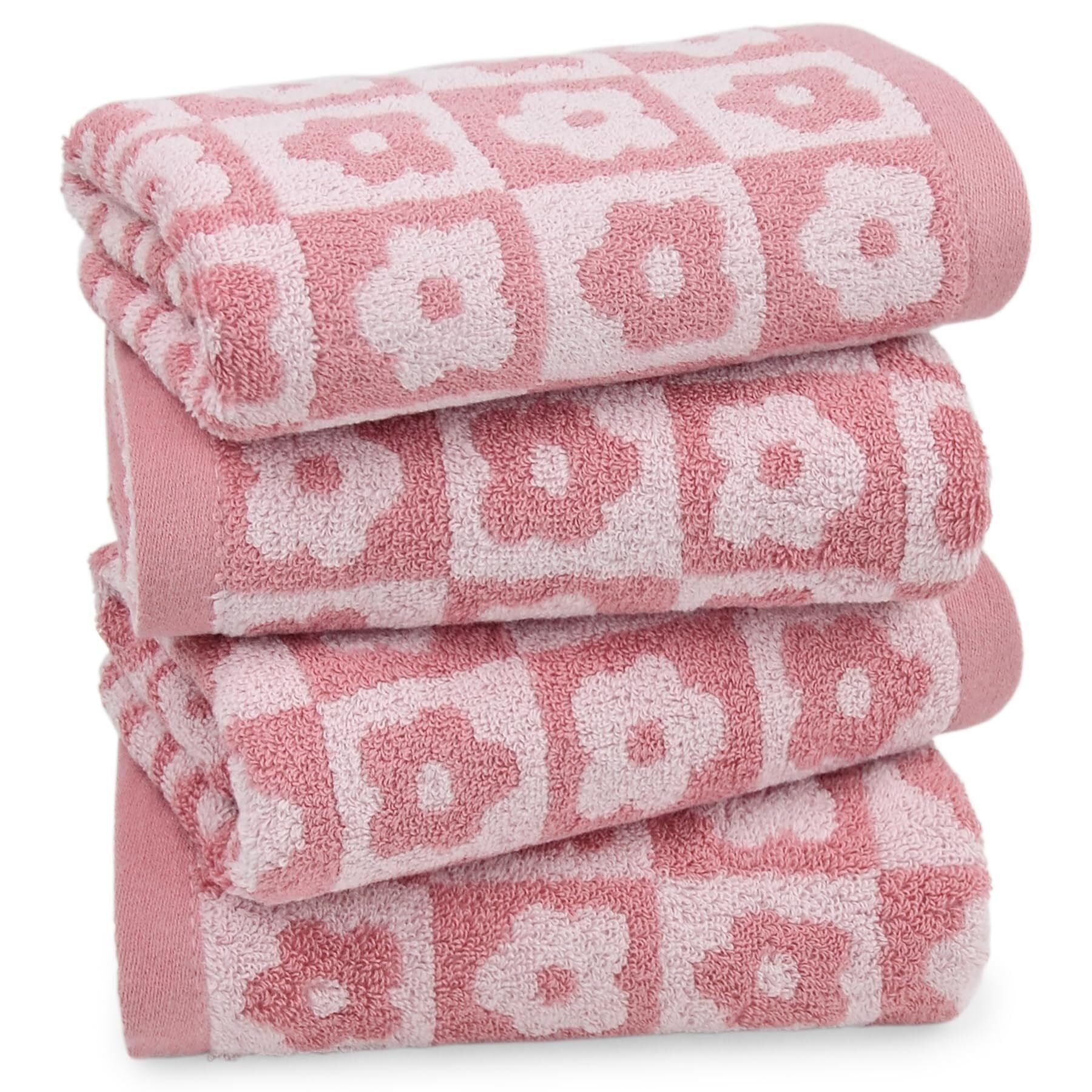 Cotton Hand Towels Pink Checkered Floral - Quick Drying Hand Towel Set ...