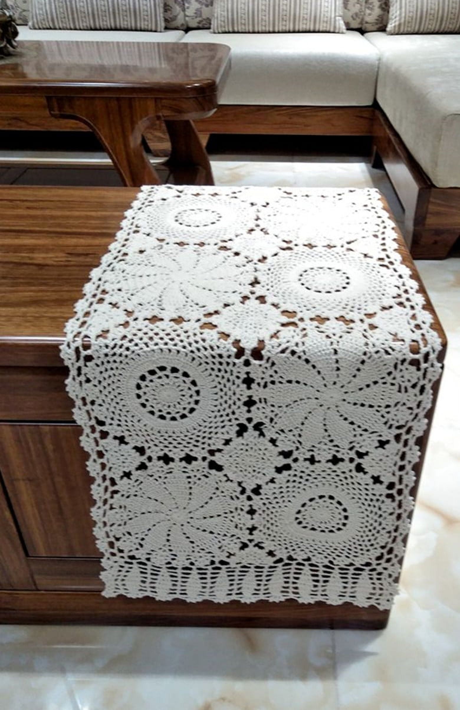 Cotton Handmade Crochet Lace Table Runner Rectangle Coffee Table ...