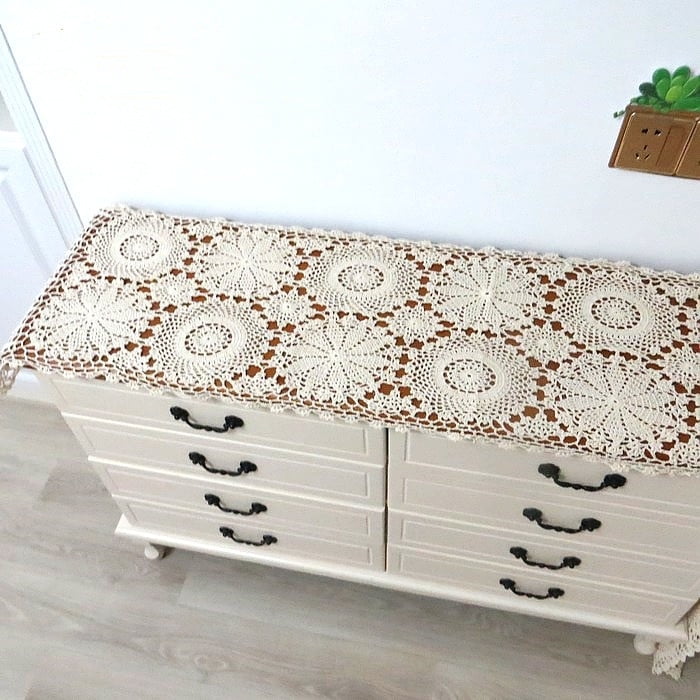 Cotton Handmade Crochet Lace Table Runner Rectangle Coffee Table ...