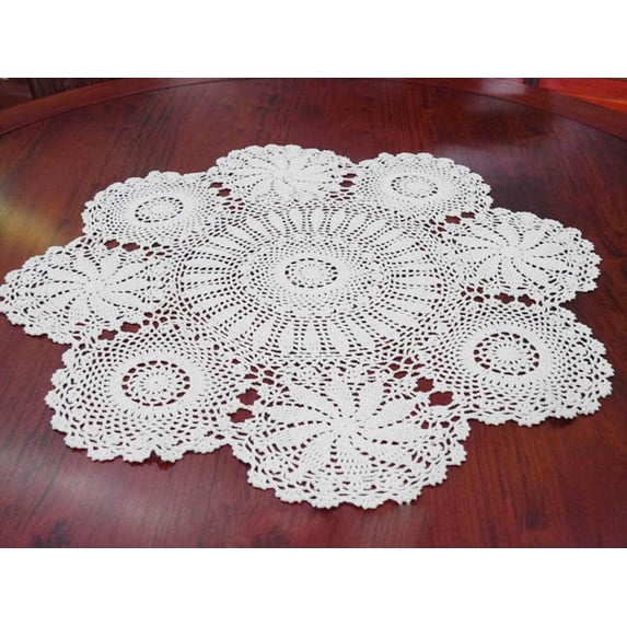 Cotton Handmade Crochet Lace Tablecloth Doilies Round Beige 35 Inch ...