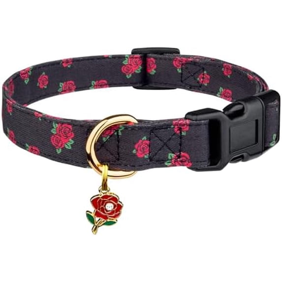 Cotton Handmade Dog Collar Cute and Distinctive Patterns Black Rose ...