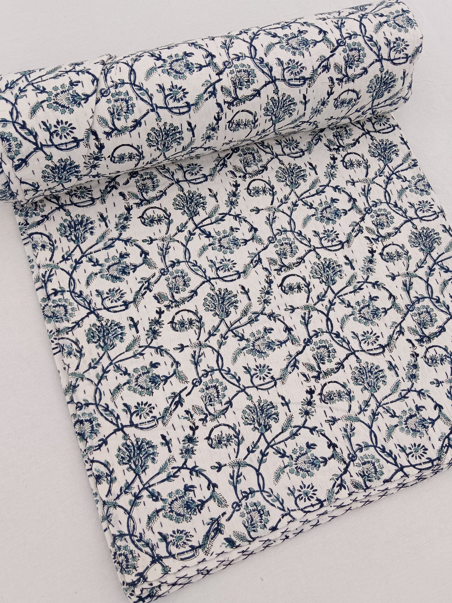 Cotton Handmade Kantha Quilt Unique Design With Floral, King Size ...