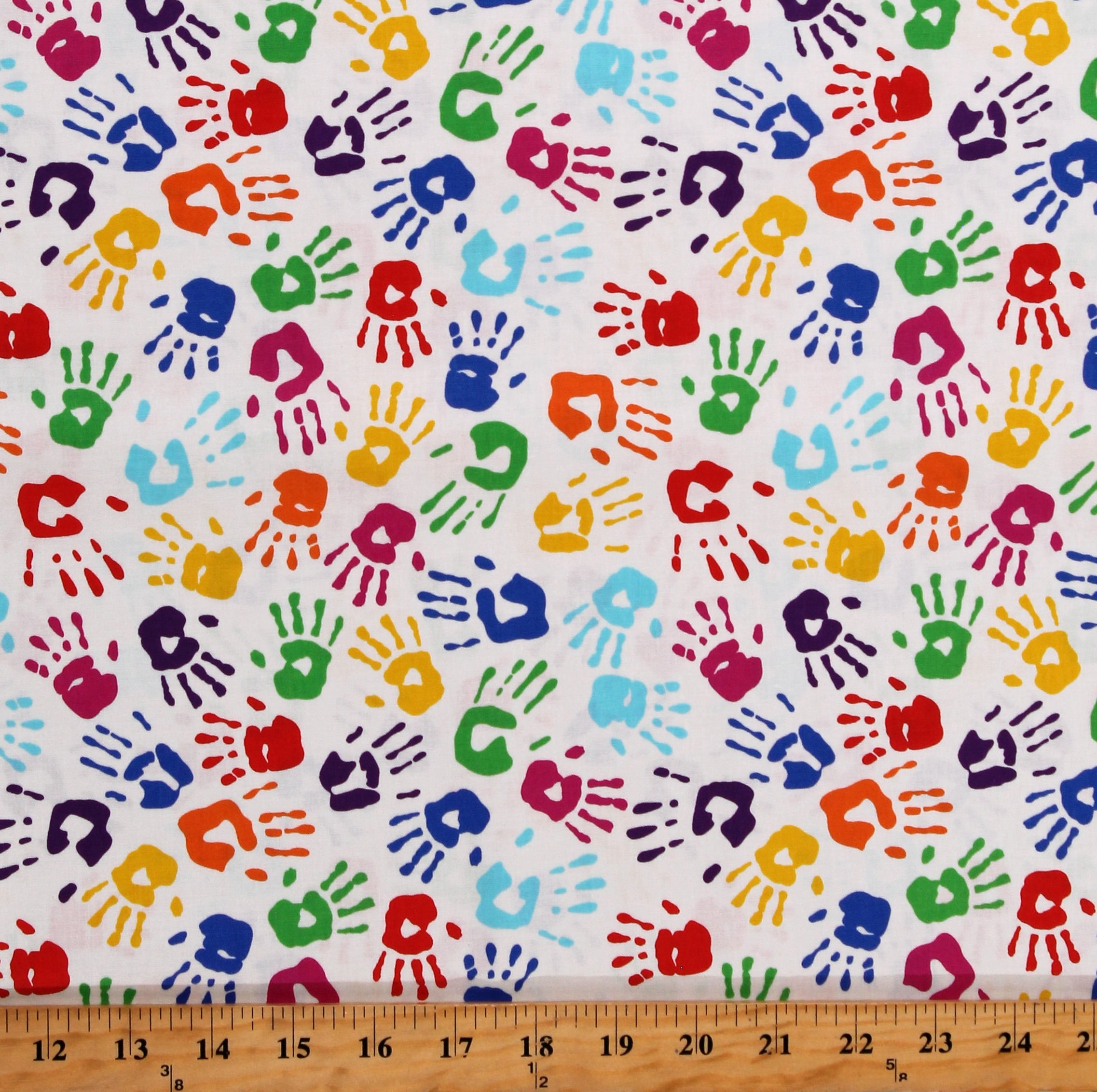 Cotton Handprints Hand Prints Rainbow Multi-Color on White Top of the ...