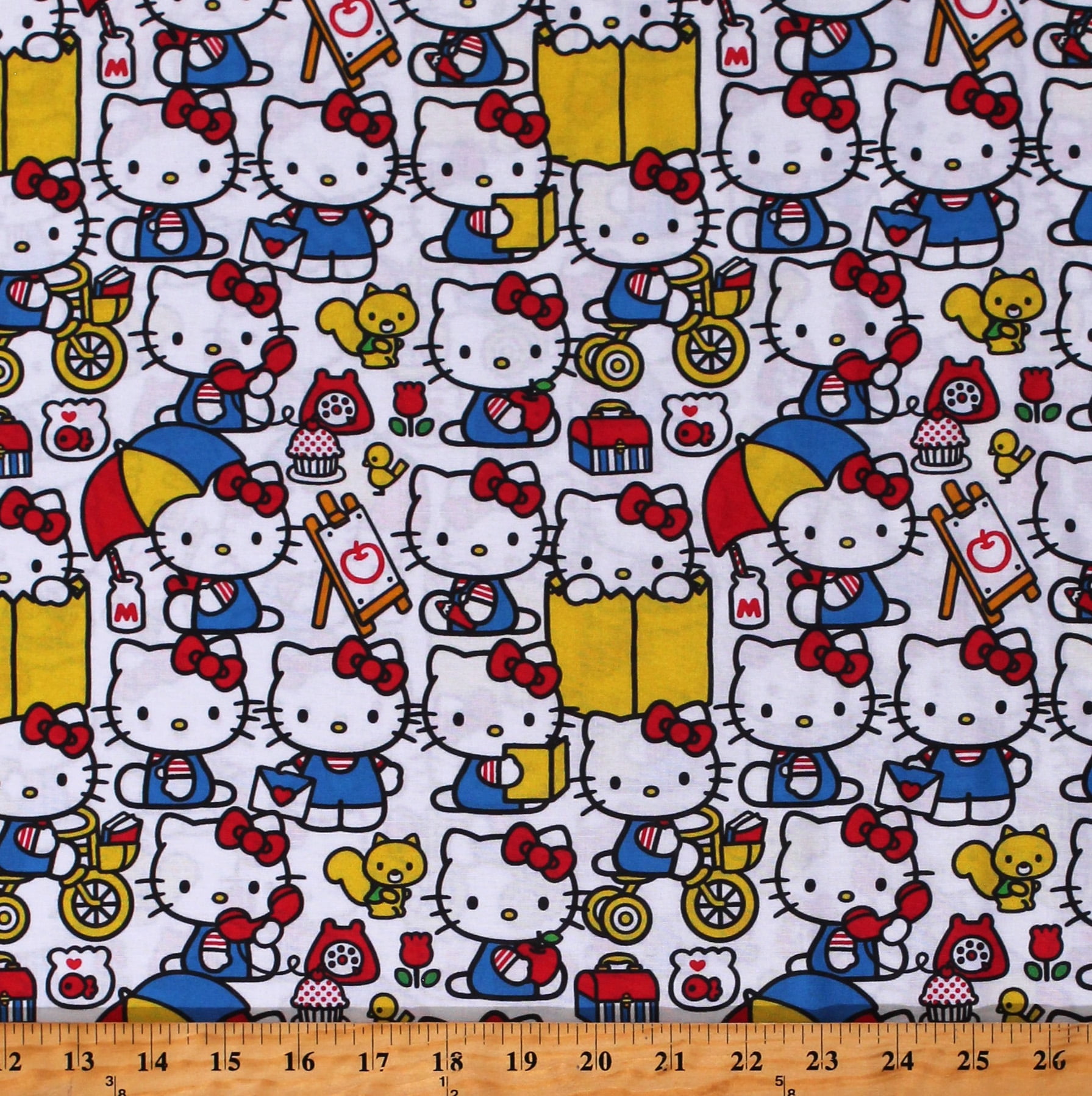 Hello Kitty Kids Play Cotton Fabric, White, by the Yard (77627-A620715 ...