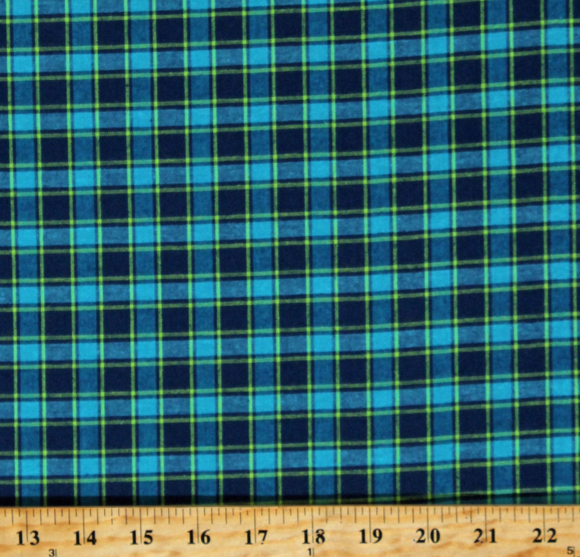 Cotton Homespun Plaid Blue Green Squares Tri Color Check Piccadilly ...