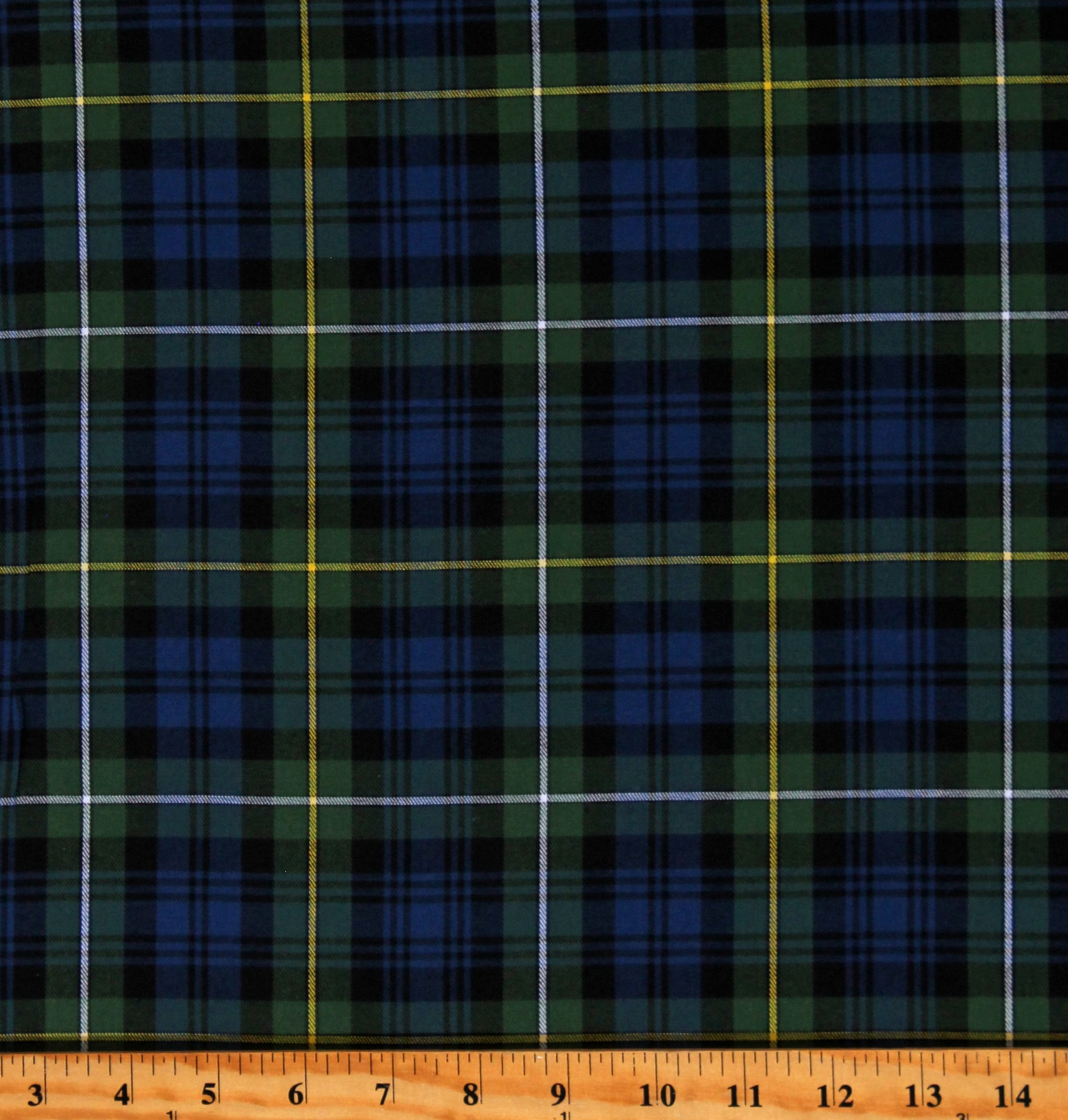 Cotton House of Wales Plaid Patterned Green Navy Cotton Fabric Print by ...