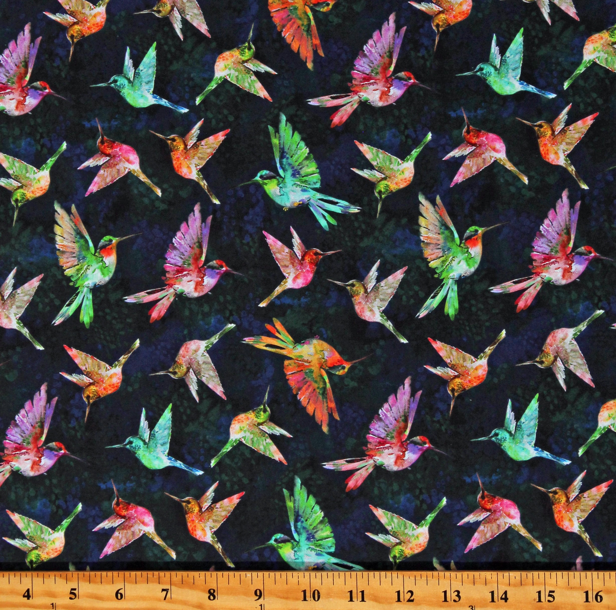 Cotton Hummingbirds Animals A Hummingbird's Charm Deep Navy Cotton ...