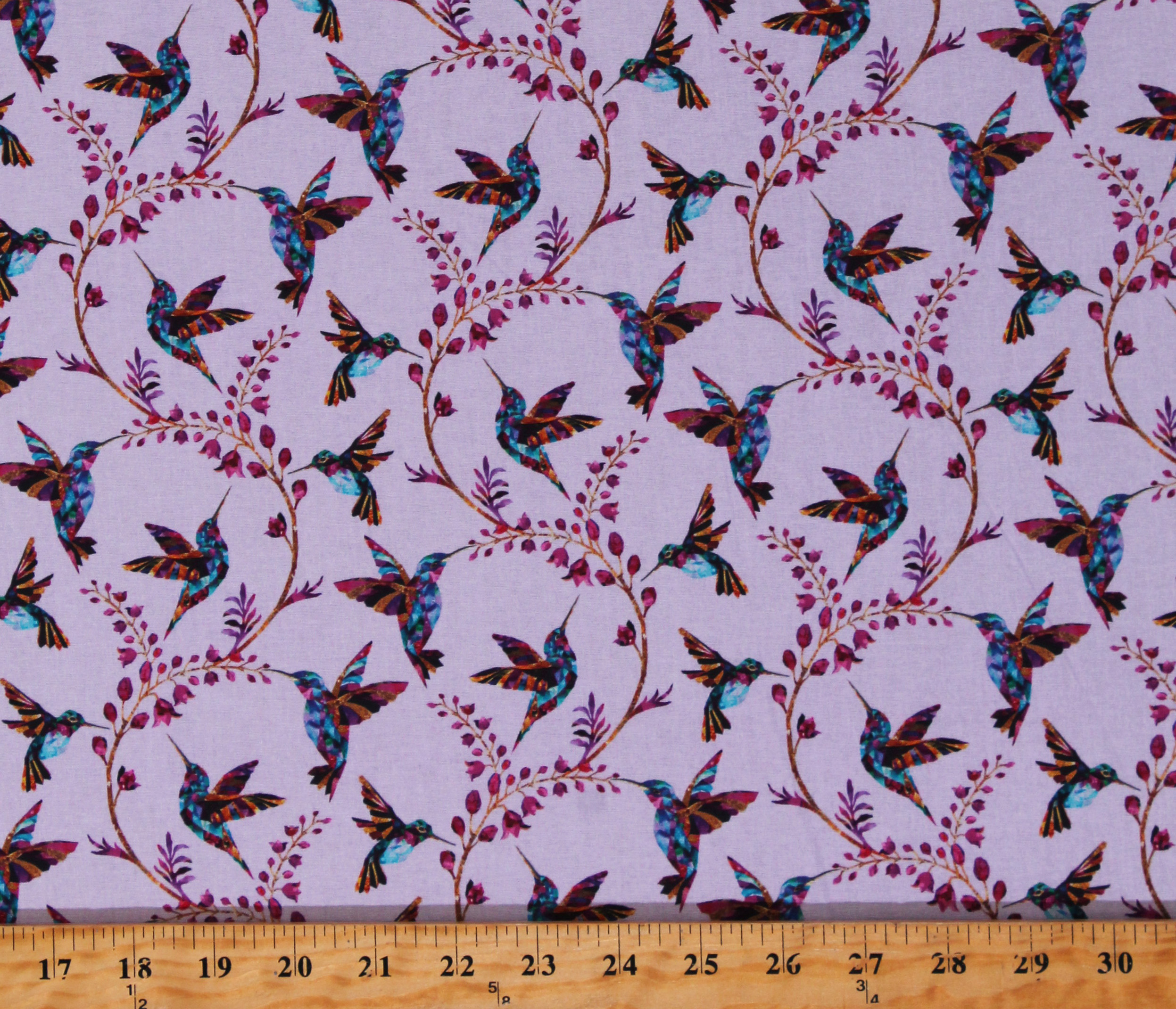 Cotton Hummingbirds Birds Flowers Mosaic-Look Swan Lakes Pink Cotton ...