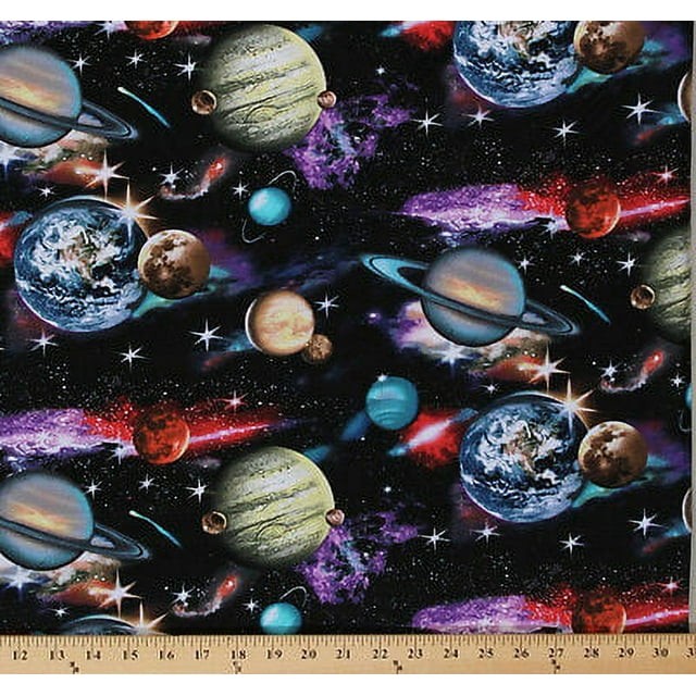 Cotton In Space Solar System Planets Universe Stars Moons Cotton Fabric ...
