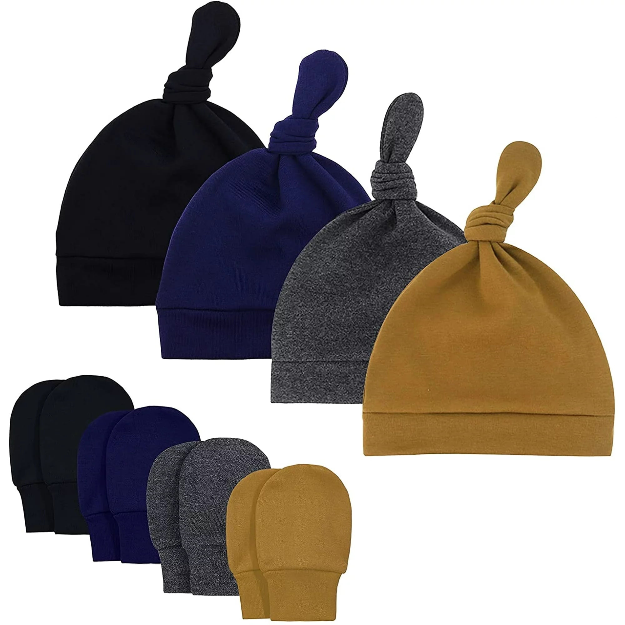 Cotton Infant Beanie Mitten Sets Knot Newborn Girl Cap Soft Baby Boys ...