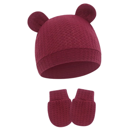 Cotton Infant Fetal Hat And Mittens Set With Bear Ears Accent Soft ...