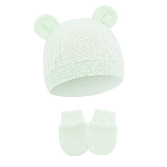 Cotton Infant Fetal Hat And Mittens Set With Bear Ears Accent Soft ...
