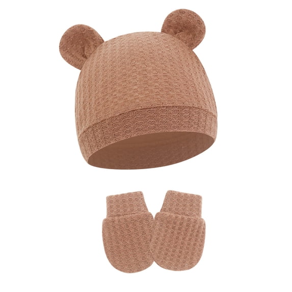 Cotton Infant Fetal Hat And Mittens Set With Bear Ears Accent Soft ...