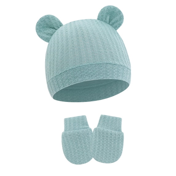 Cotton Infant Fetal Hat And Mittens Set With Bear Ears Accent Soft ...