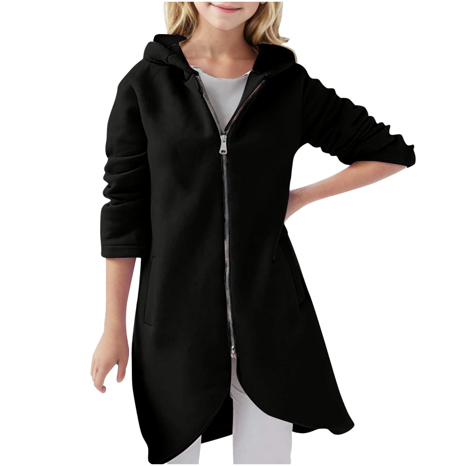 Cotton Jackets for Girls Full Zip up Hoodie Sweatshirts Coat Mid Length ...