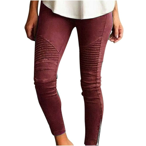 Cotton Jeggings for Women with Pockets High Waisted Skinny Moto Biker ...