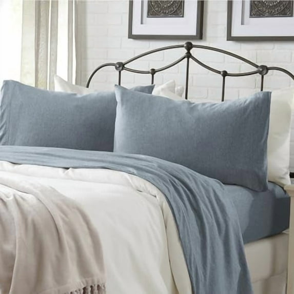 Cotton Jersey Knit Full Sheet Set - Ultra-Soft, Stretchy, Heathered ...