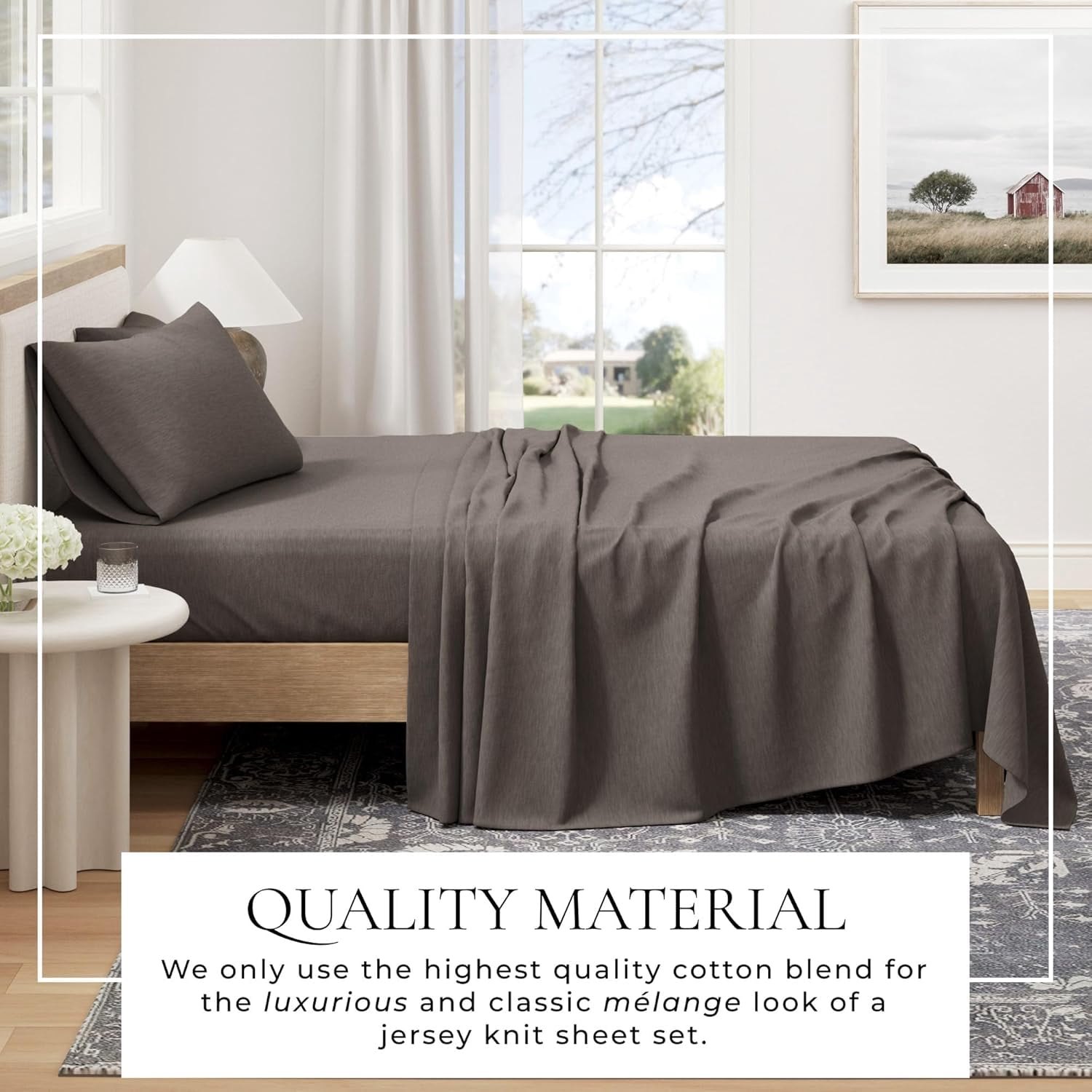 Cotton Jersey Knit Twin XL Sheet Set - Ultra-Soft, Stretchy, Heathered ...