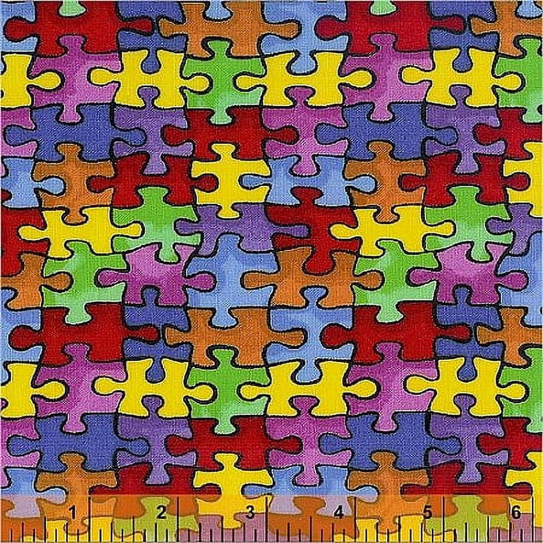 Cotton Jigsaw Puzzle Multi-Colored Puzzle Pieces "Autism Awareness ...