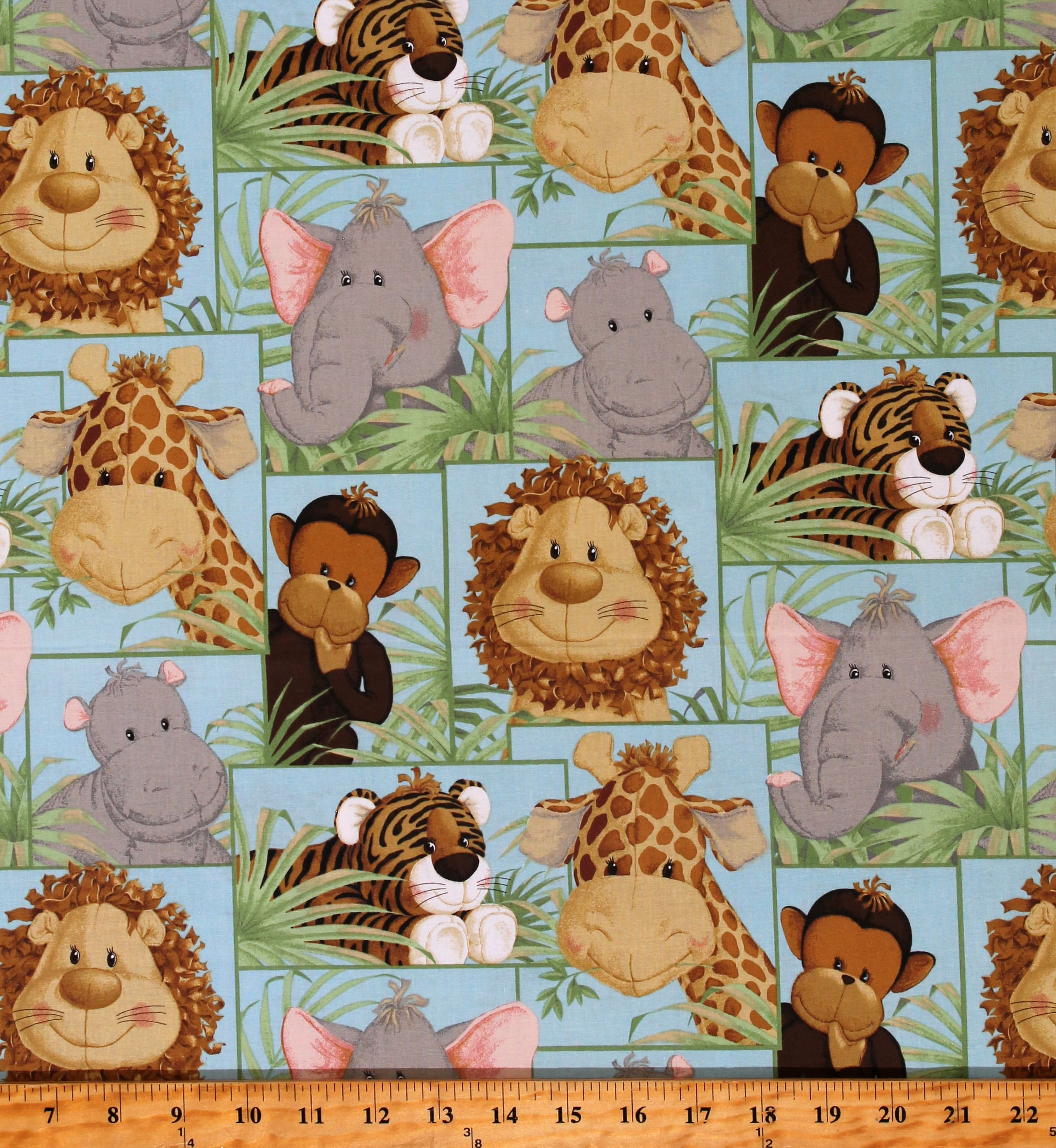 Fabric Tradtions, Jungle Babies Patch Safari Animals Giraffes Elephants Lions Monkeys Hippos ...