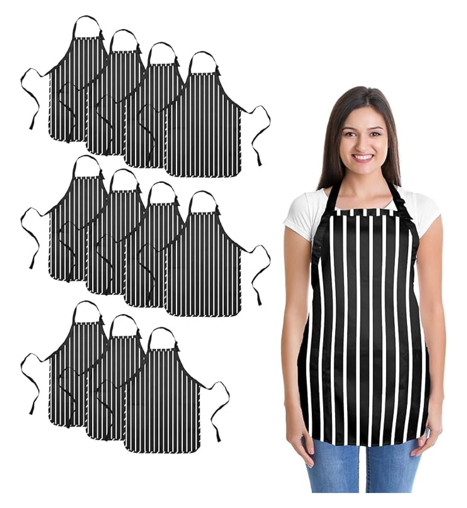 Cotton Kitchen Aprons 12 Pack - Pinstripe Black/White - Restaurant ...