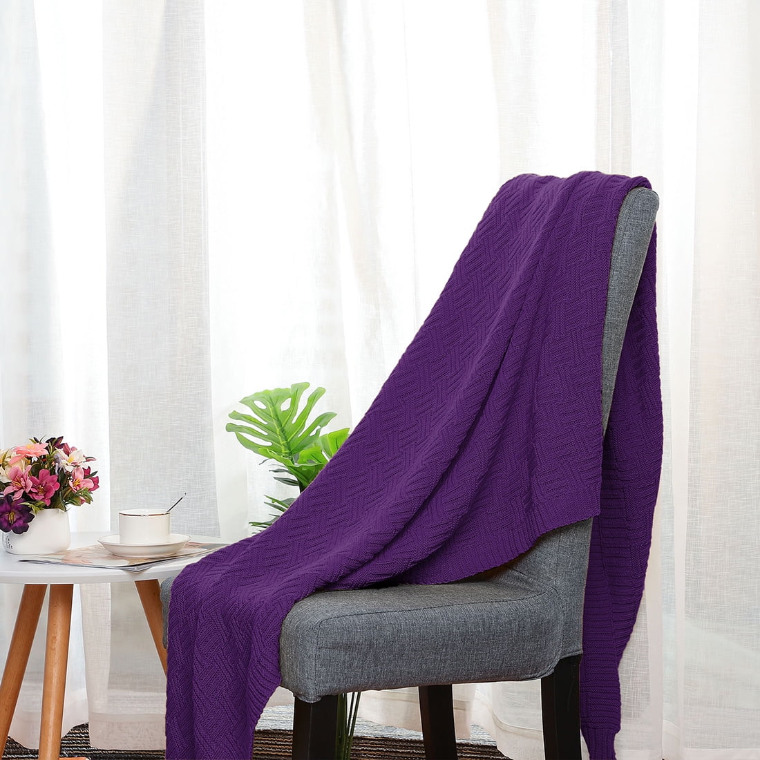 Cotton Knitted Cable Throw Blanket, 50" x 60", Purple - Walmart.com