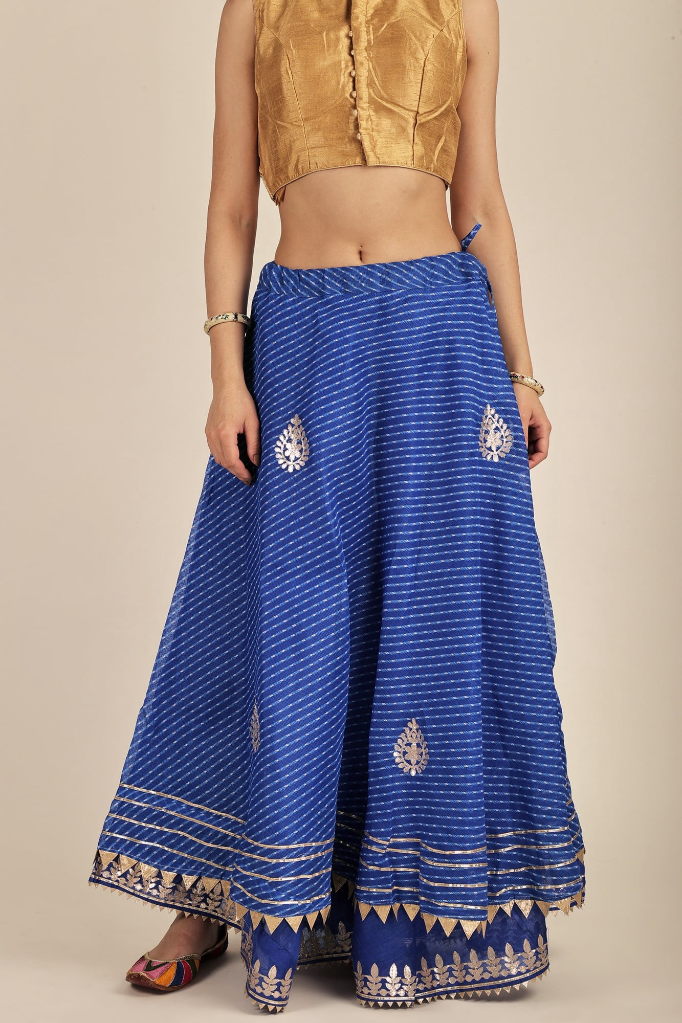 Cotton Kota Doriya Leheriya Print Flared Maxi Skirt – Princess Blue ...