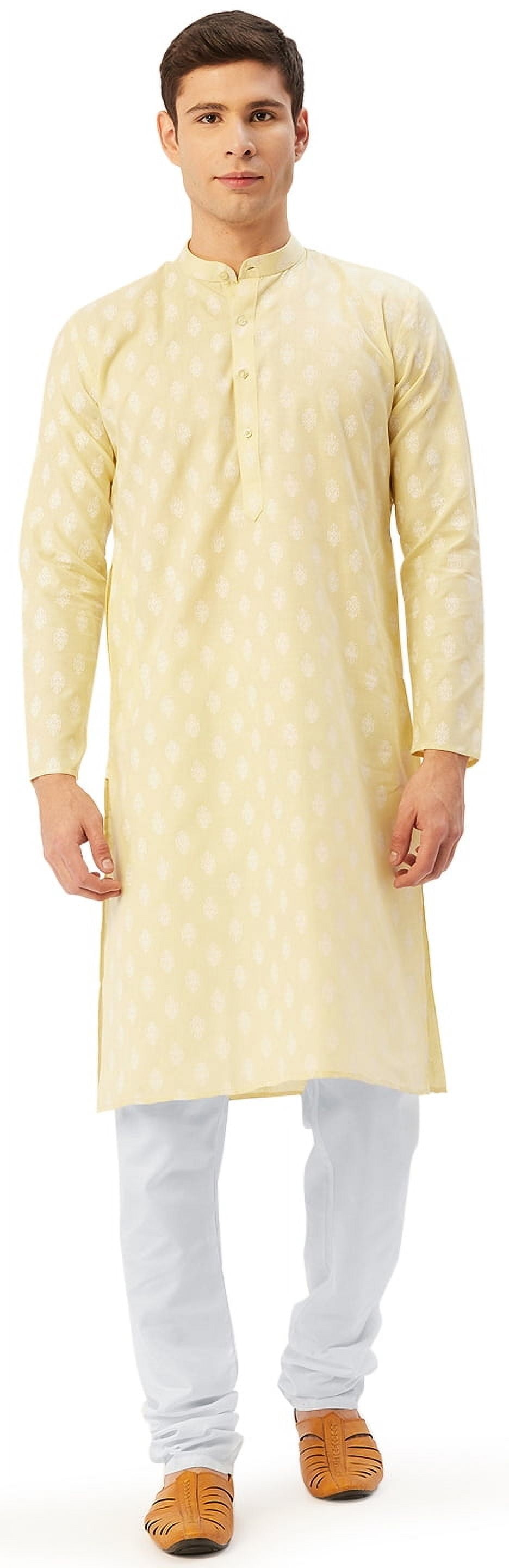 Cotton Kurta Pajama Indian Traditional Printed Men (Yellow, XXL ...