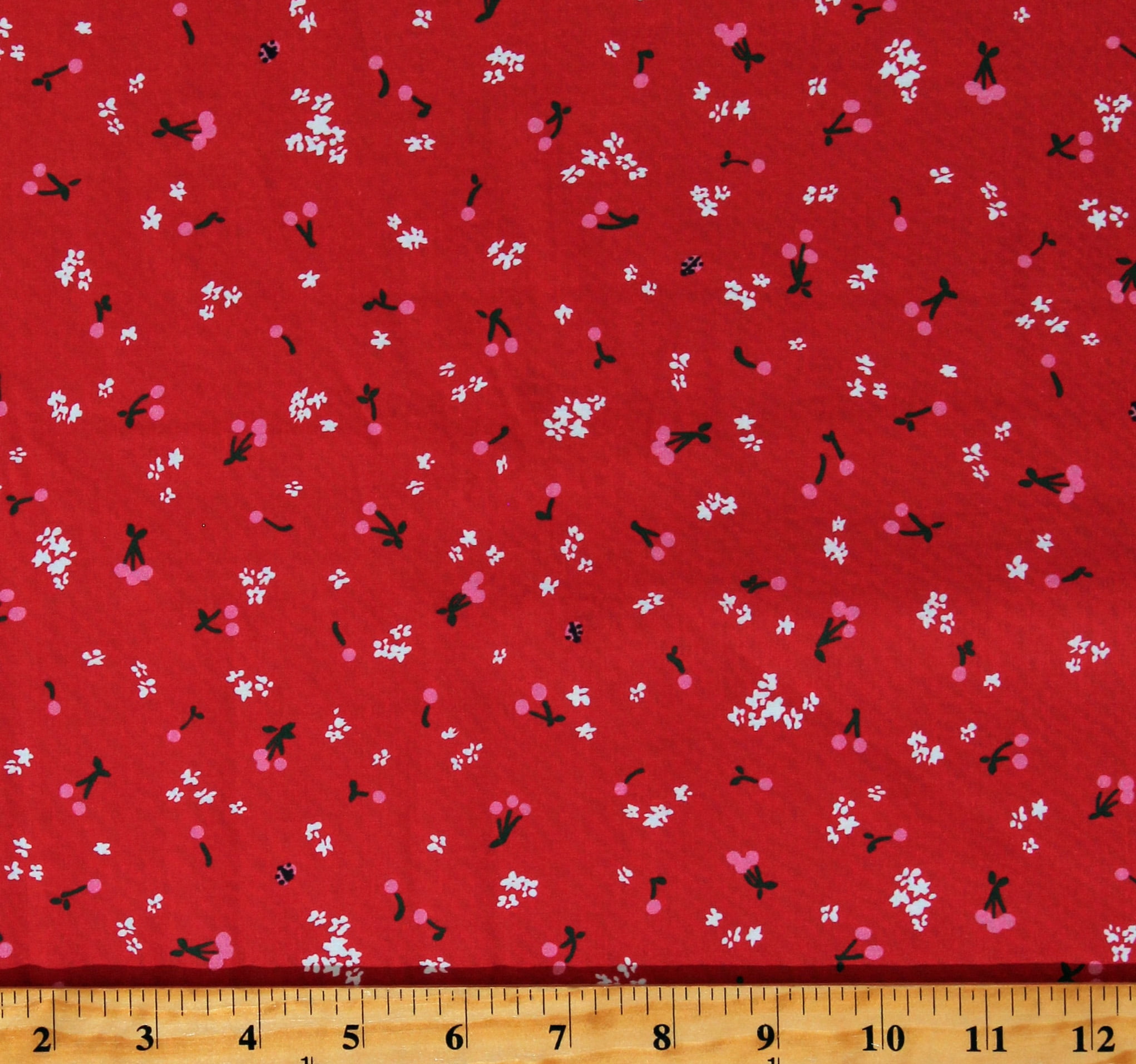 Cotton Lawn Tossed Cherries Cherry Fruits Flowers Floral Cheery Blossom ...