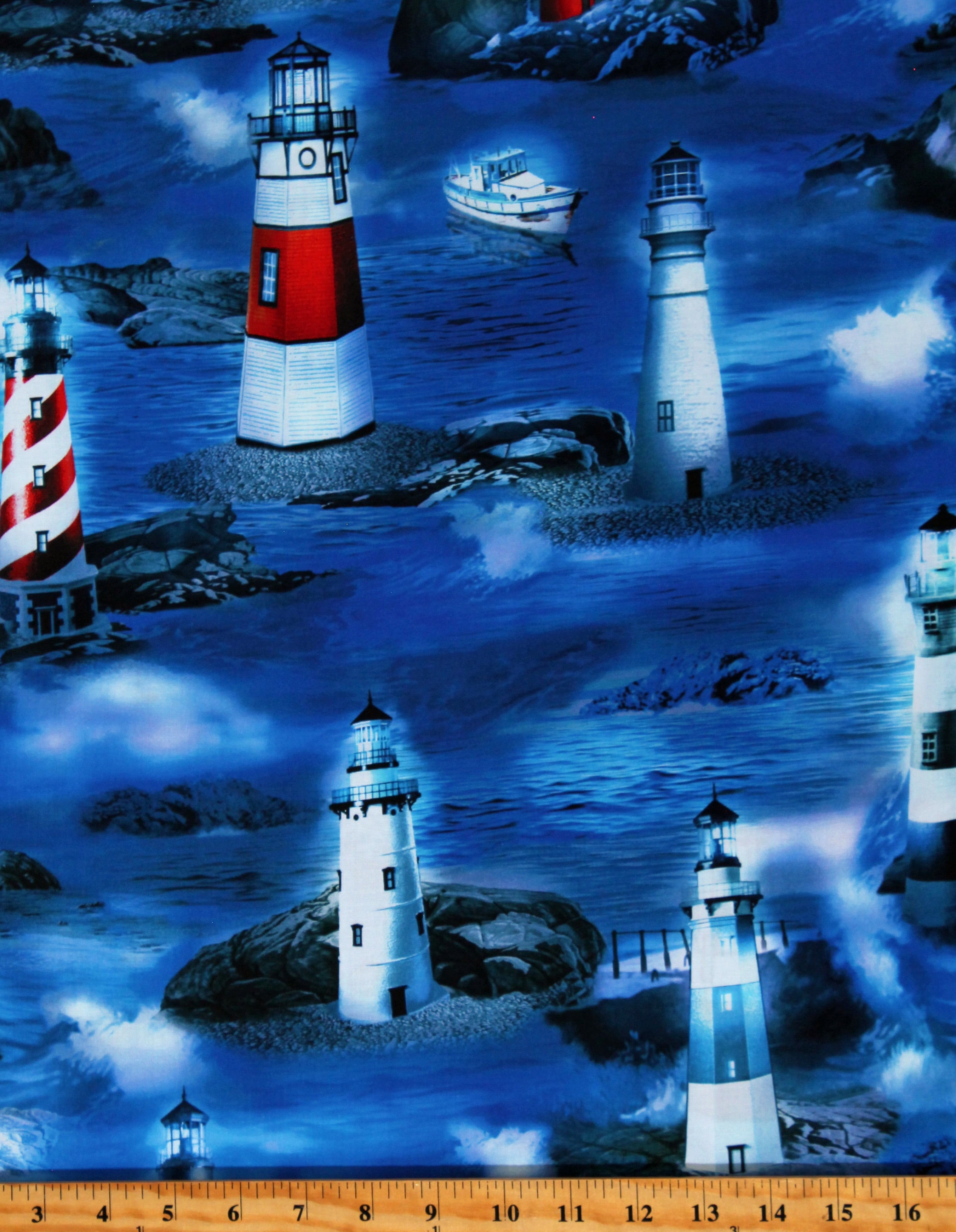 Cotton Lighthouses in Blue Sea Boats Ocean Nautical Beach Light the Way ...