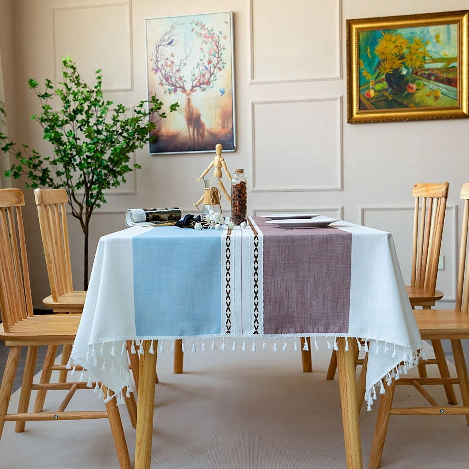 Cotton Linen American Party Tassel with Tassel Rectangular Table Cloth ...
