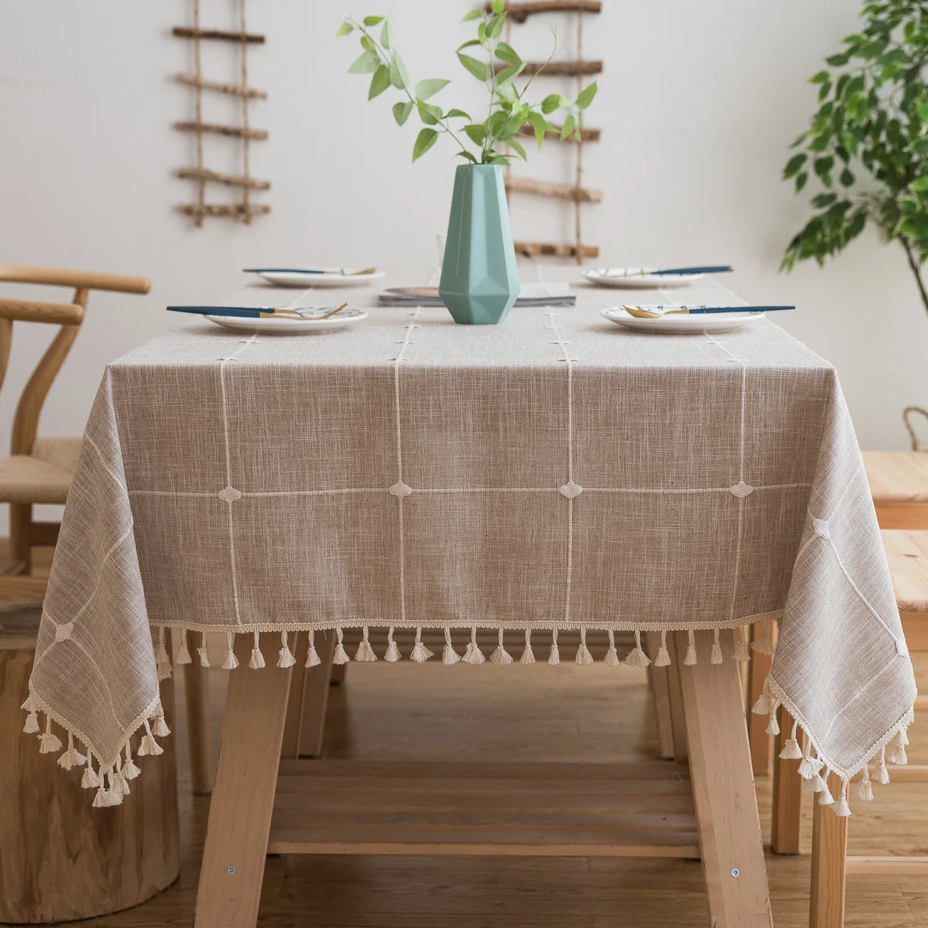 Cotton Linen American Party Tassel with Tassel Rectangular Table Cloth ...