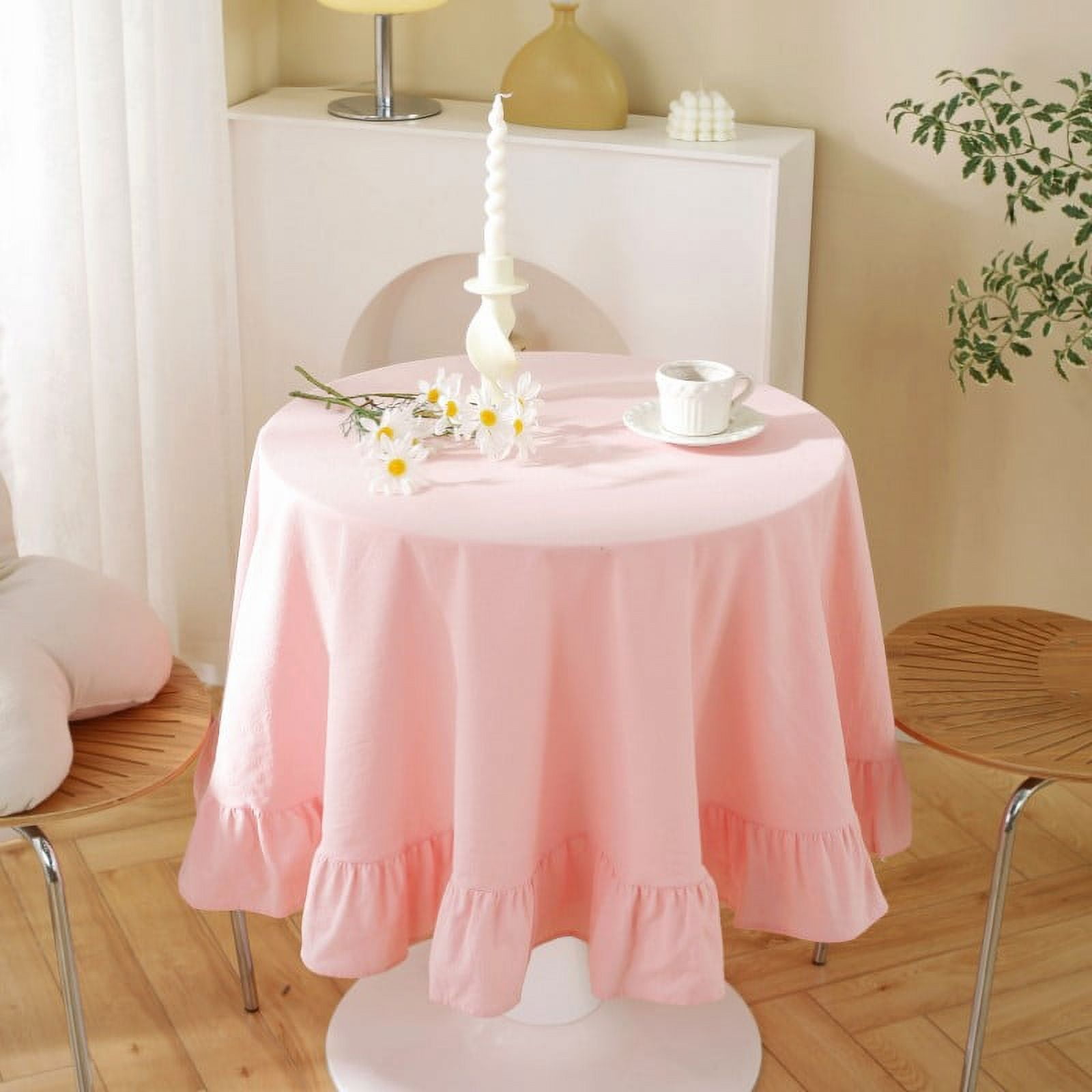 Cotton Linen American Solid Ruffle Edge Round Table Cloth Fabric Coffee ...