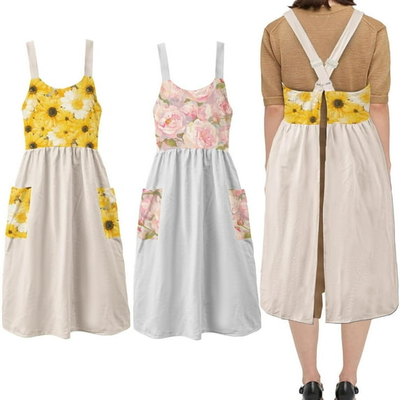 Cotton Linen Apron Cross Back Work Apron For Women With Pockets ...