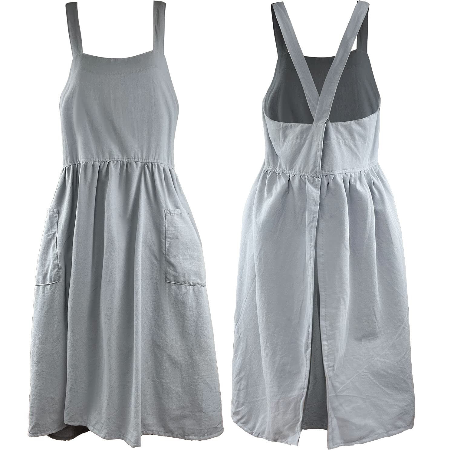 Cotton Linen Apron Cross Back Work Apron for Women with Pockets ...