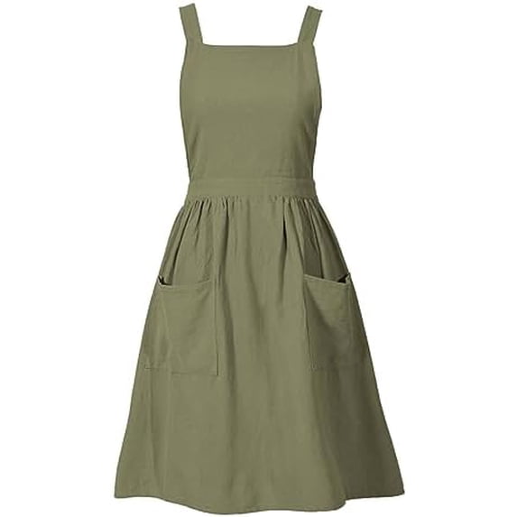 Cotton Linen Apron Dress for Women with Pockets Cute Art Chef Aprons ...