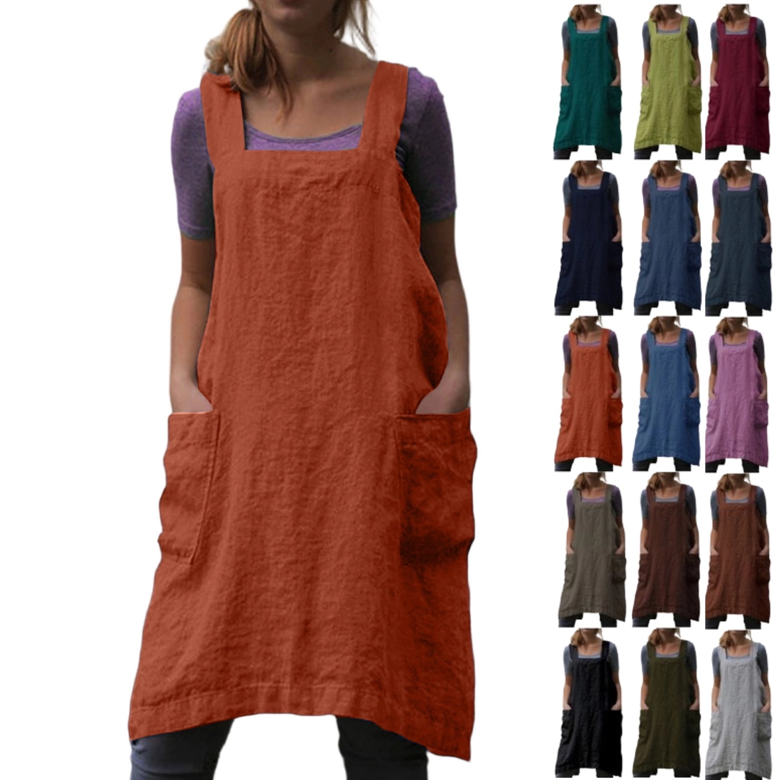Cotton Linen Apron for women Cross Back Apron Pinafore Dress for Baking ...