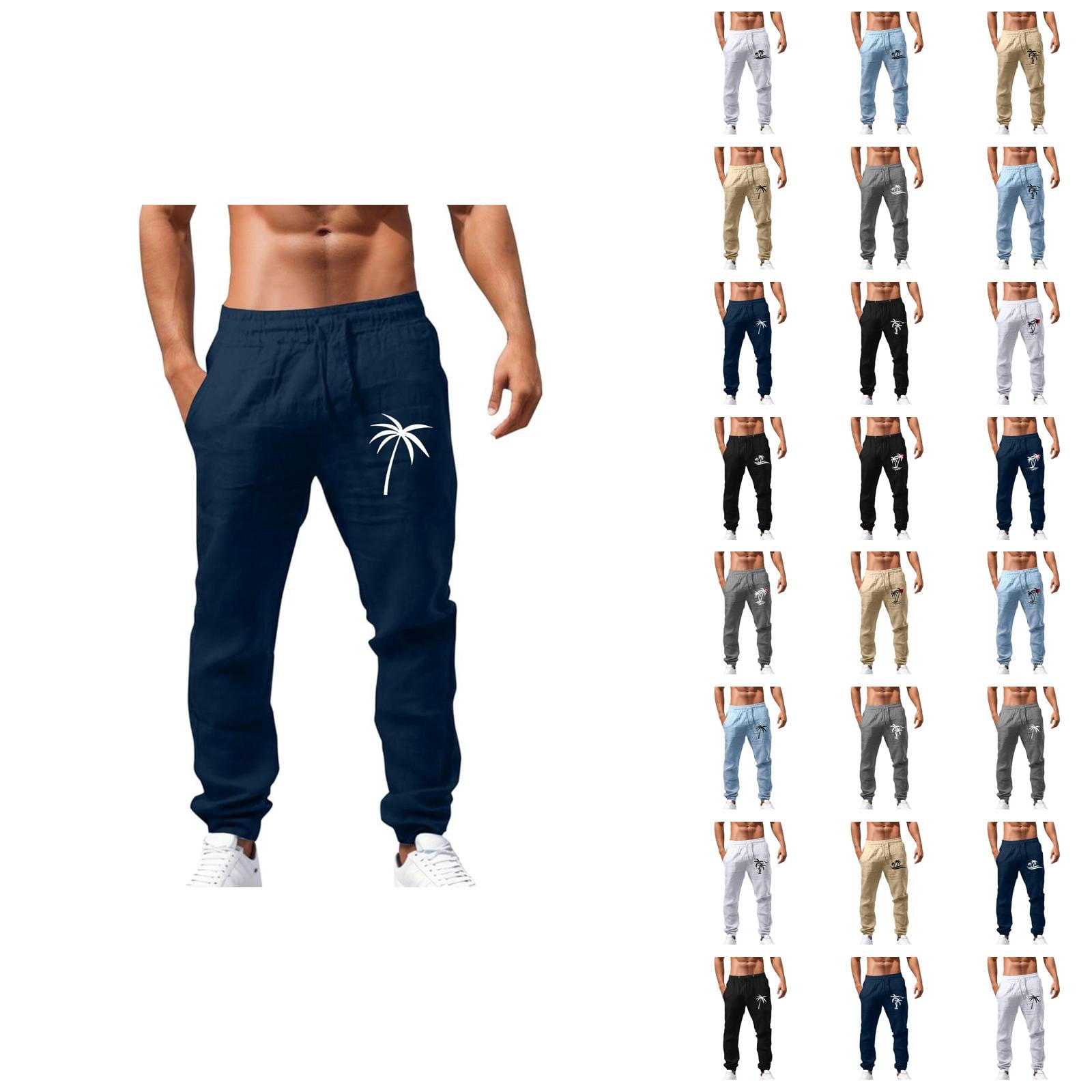 Cotton Linen Beach Pants for Men 2026 Spring Summer Coconut Tree Print ...