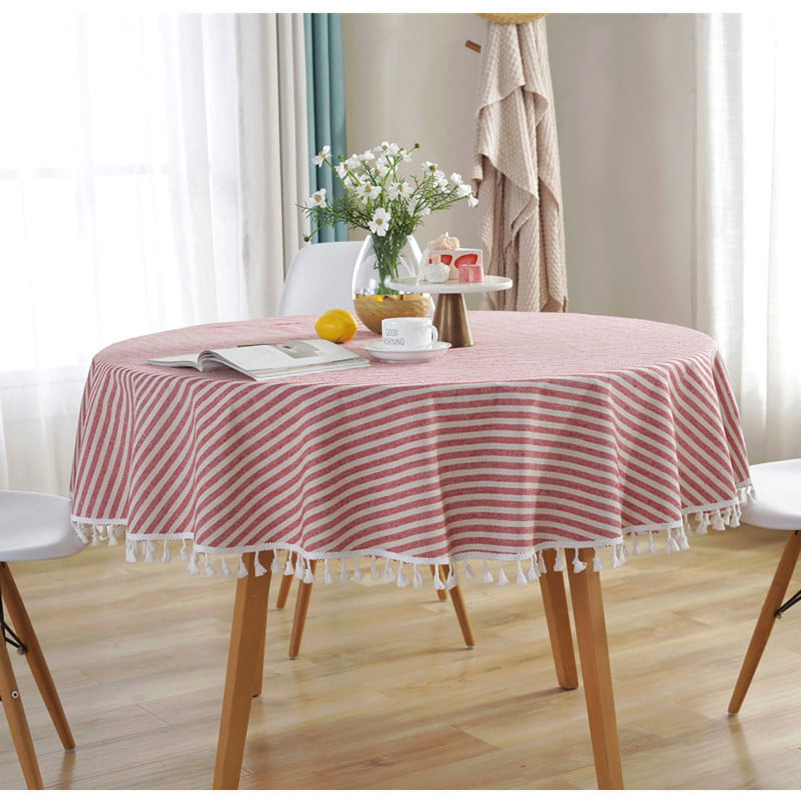 Cotton Linen Beige with Tassel r Tablecloth Round Tablecloth for Table ...