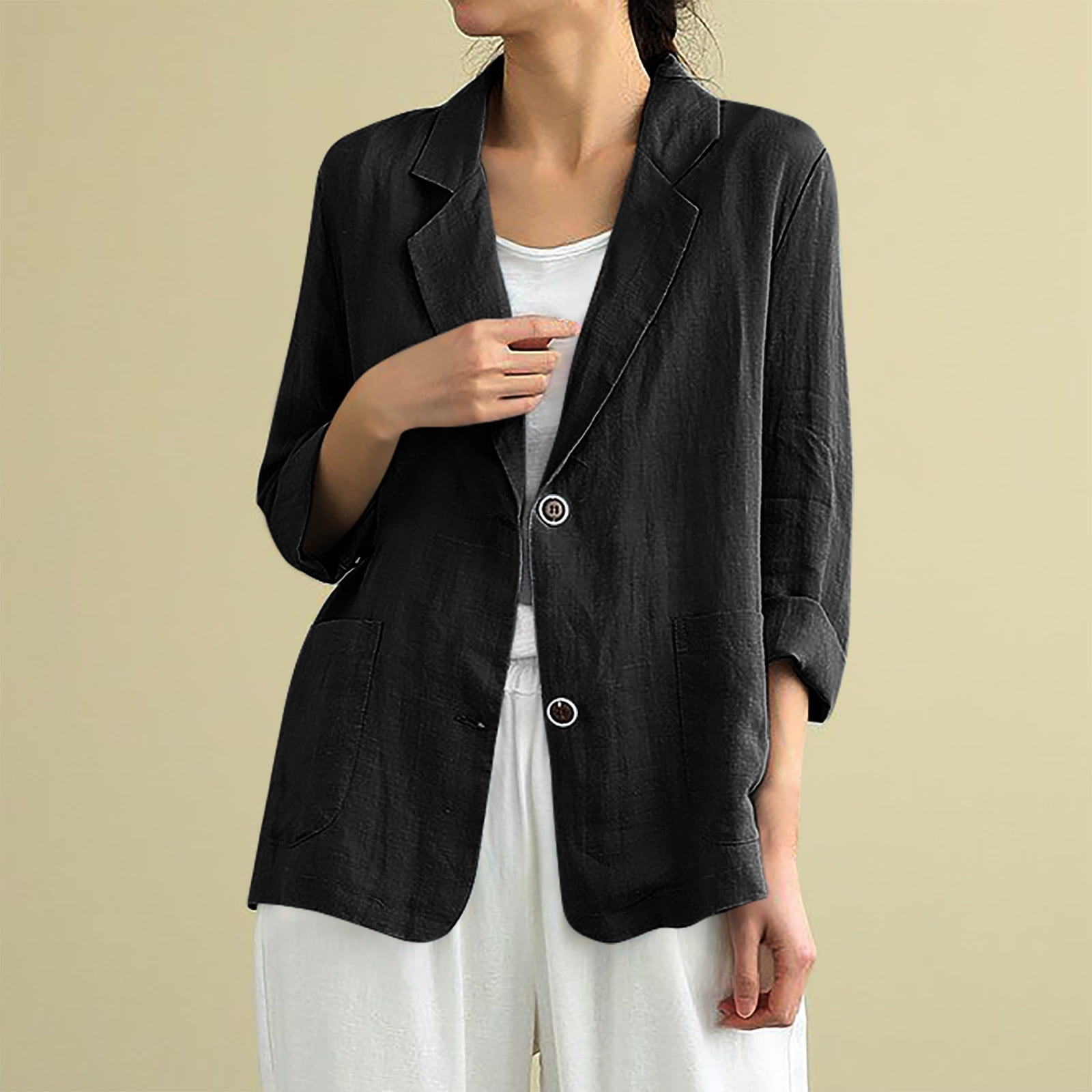 Cotton Linen Blazer for Womens Long Sleeve Loose Casual Blazer Jackets ...