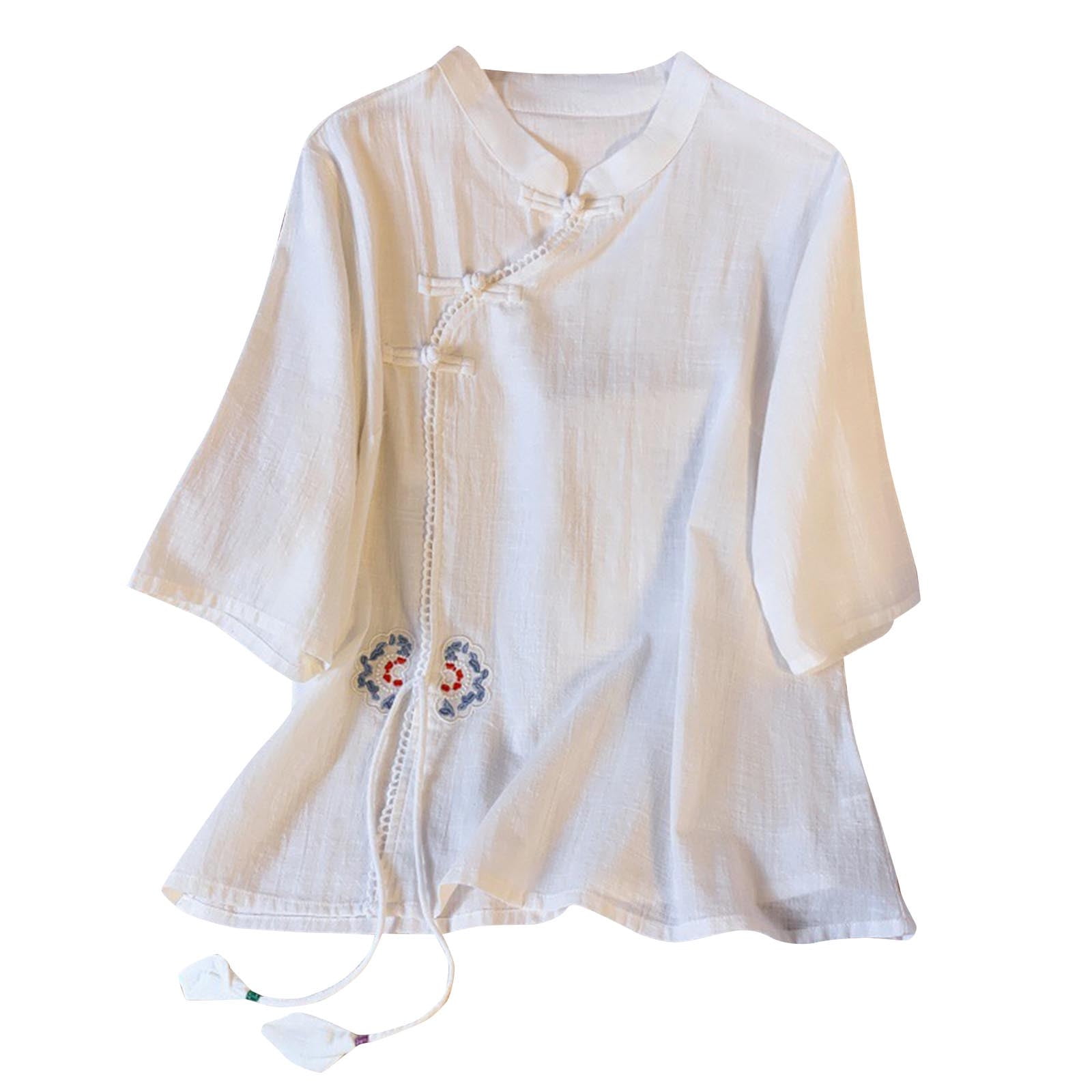 Cotton Linen Blouse for Women 2025 Fashion Vintage Chinese Frog Button ...